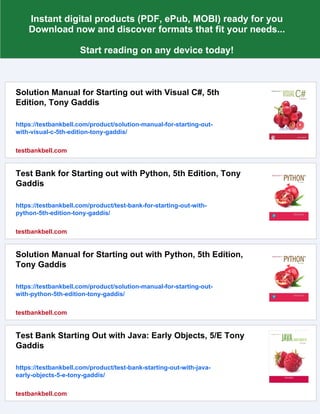 Test Bank for Starting out with Visual C#, 5th Edition, Tony Gaddis | PDF