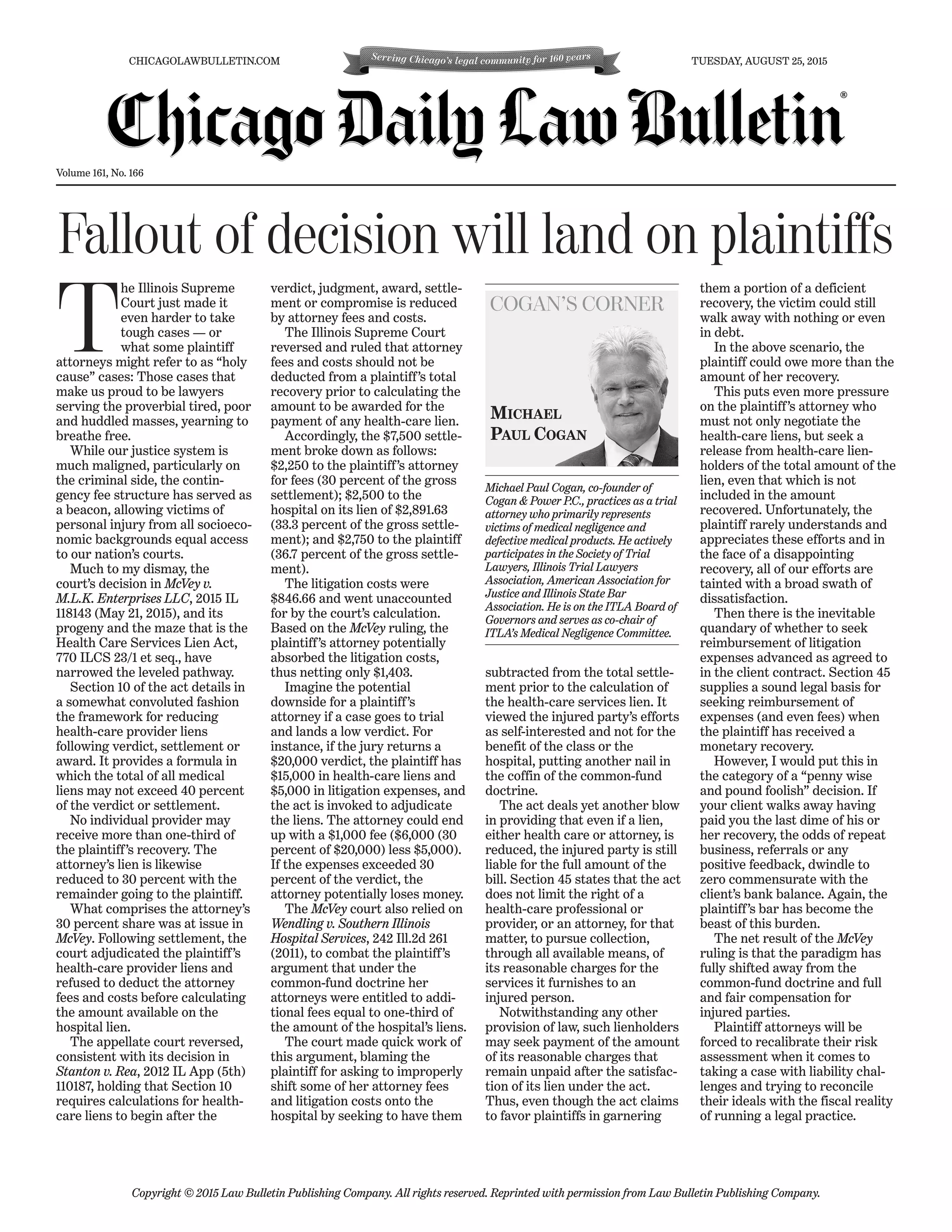 Fallout from McVey v MLK Enterprises LLC - Cogan's Corner | PDF