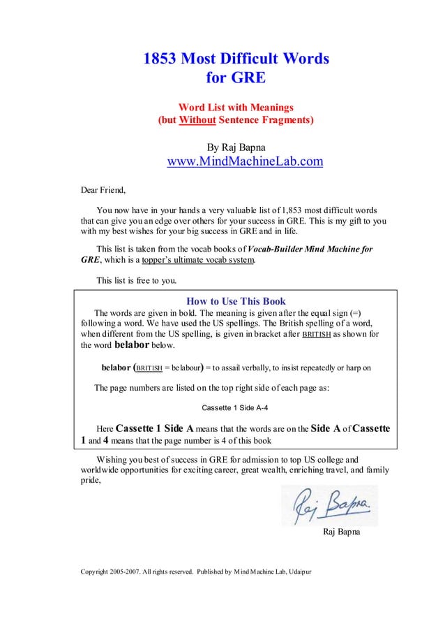 1853 most difficult words | PDF