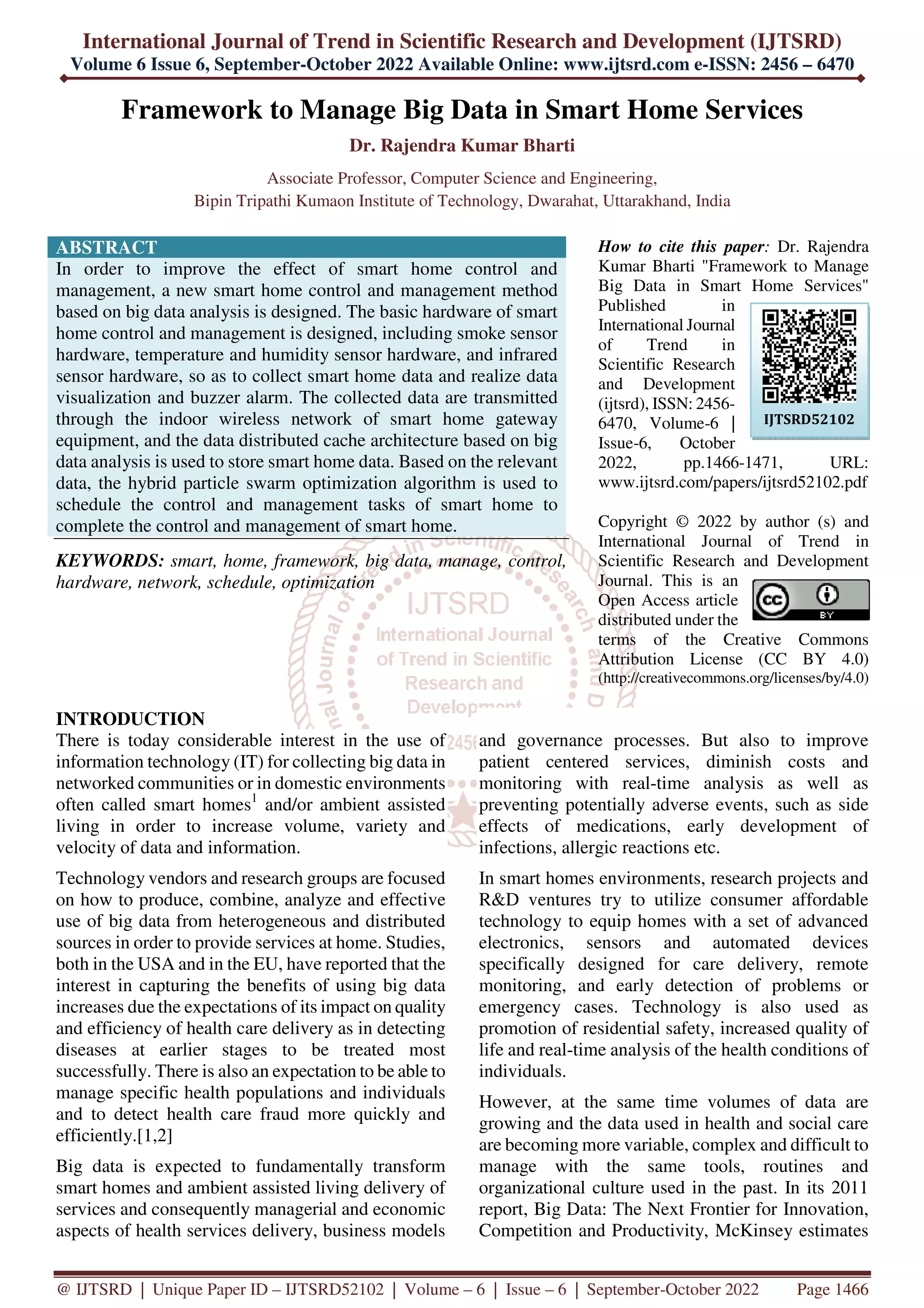 Framework to Manage Big Data in Smart Home Services | PDF