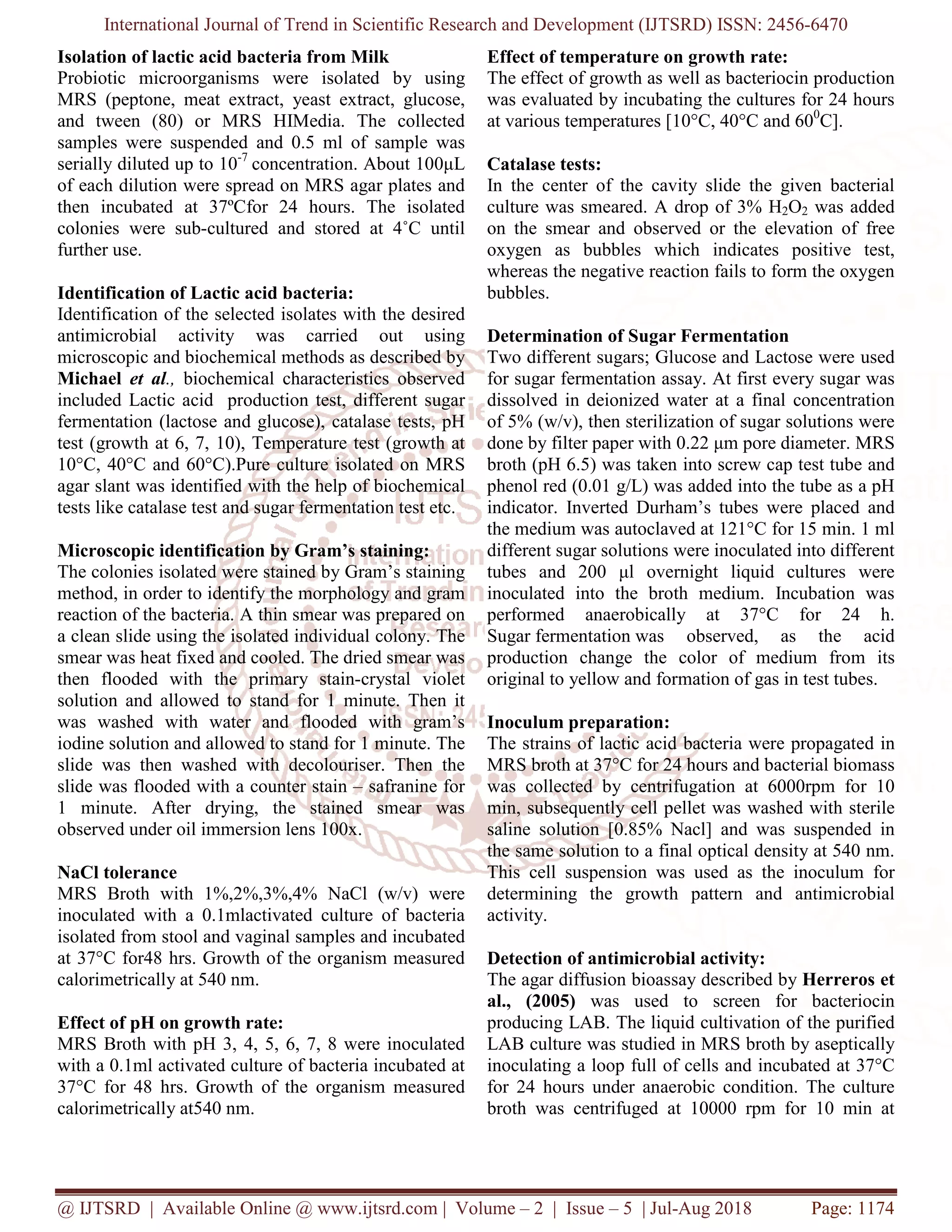 Isolation, Identification of Probiotic Bacteria Present in Milk | PDF