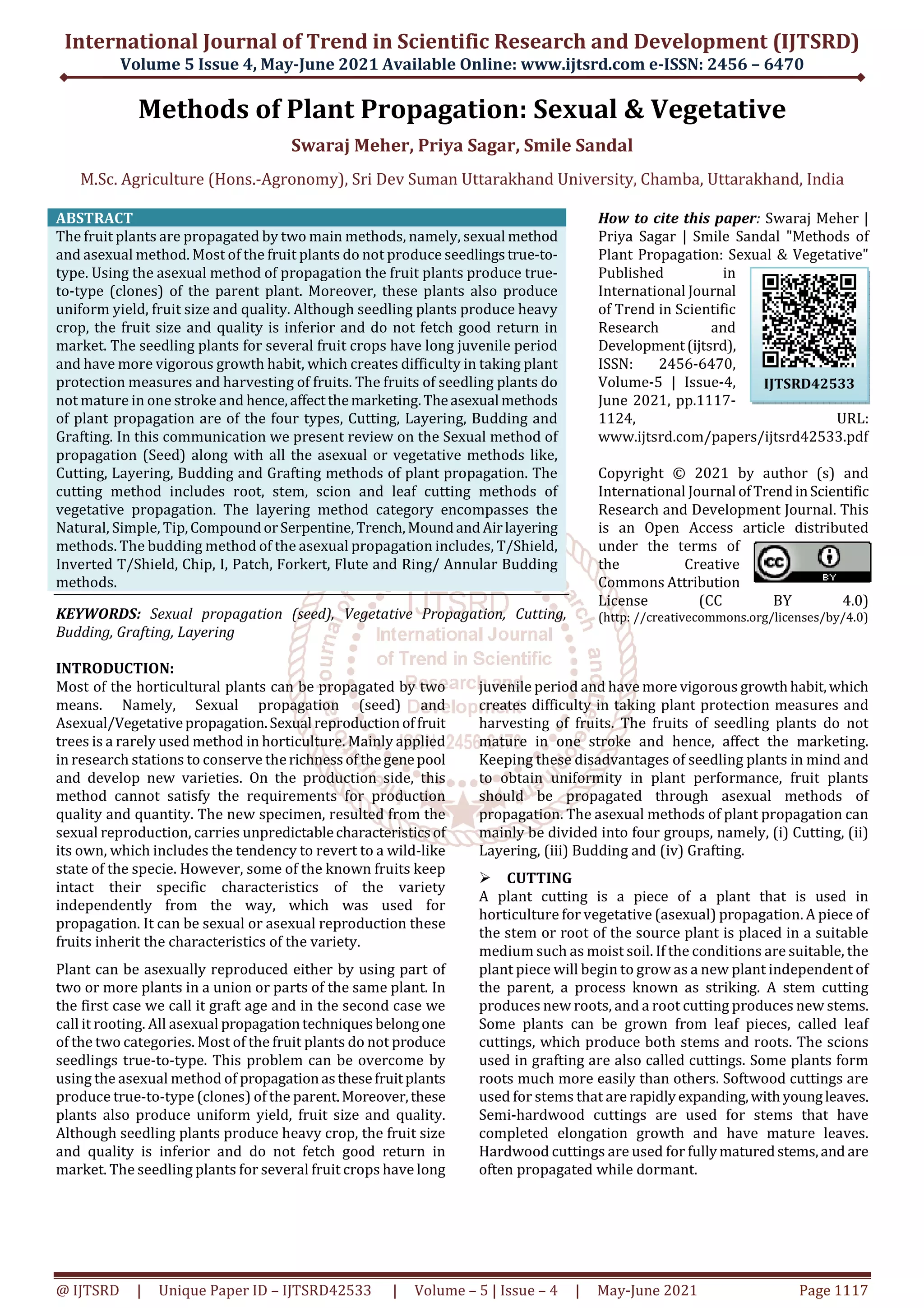 Methods of Plant Propagation Sexual and Vegetative | PDF