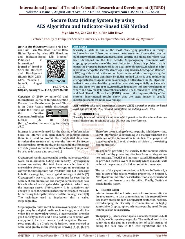 Secure Data Hiding System By Using Aes Algorithm And Indicator Based Lsb Method Pdf