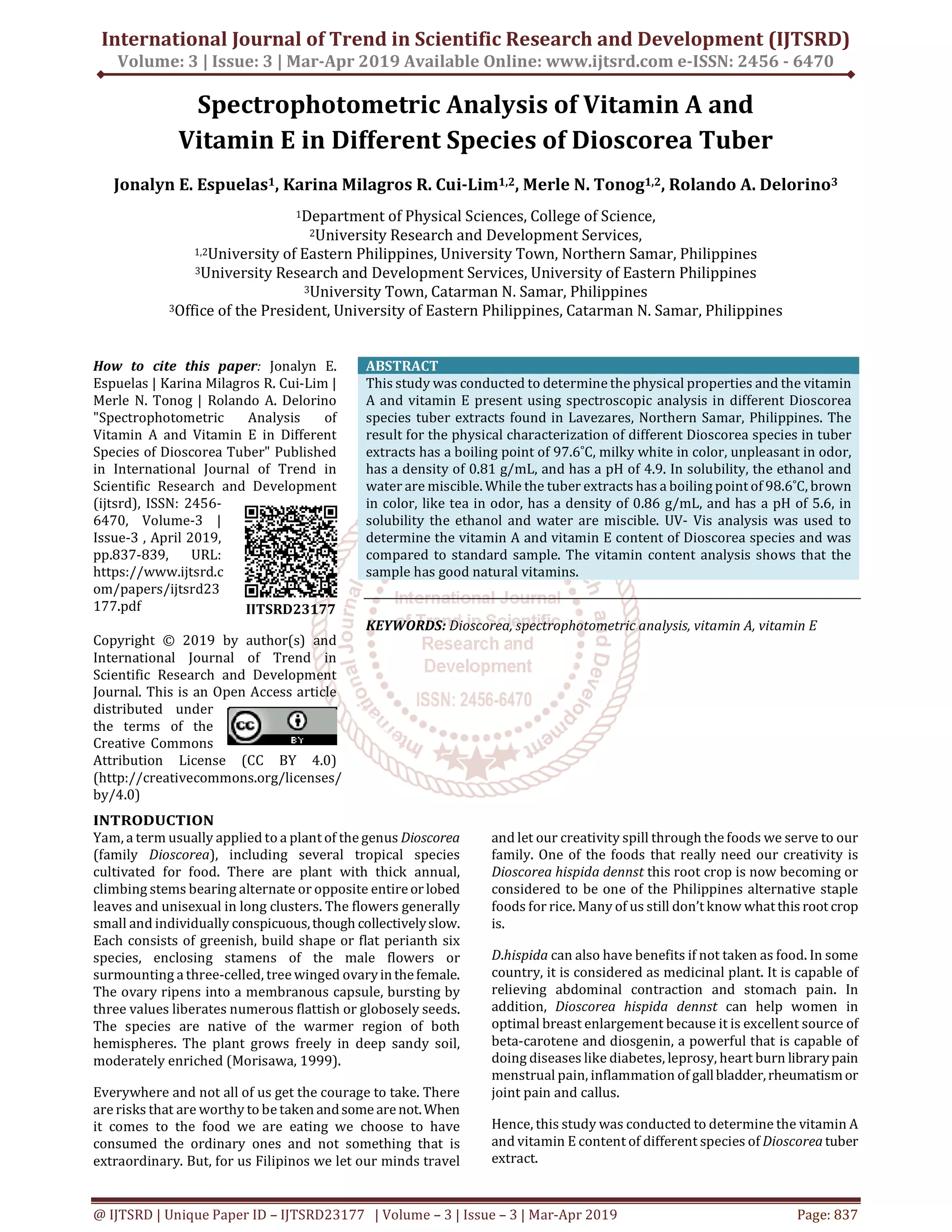 Spectrophotometric Analysis of Vitamin A and Vitamin E in Different ...