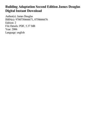 Building Adaptation Second Edition James Douglas | PDF