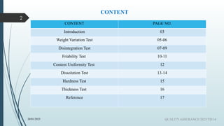 IN PROCESS QUALITY CONTROL TEST FOR TABLETS | PPTX