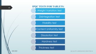 IN PROCESS QUALITY CONTROL TEST FOR TABLETS | PPTX