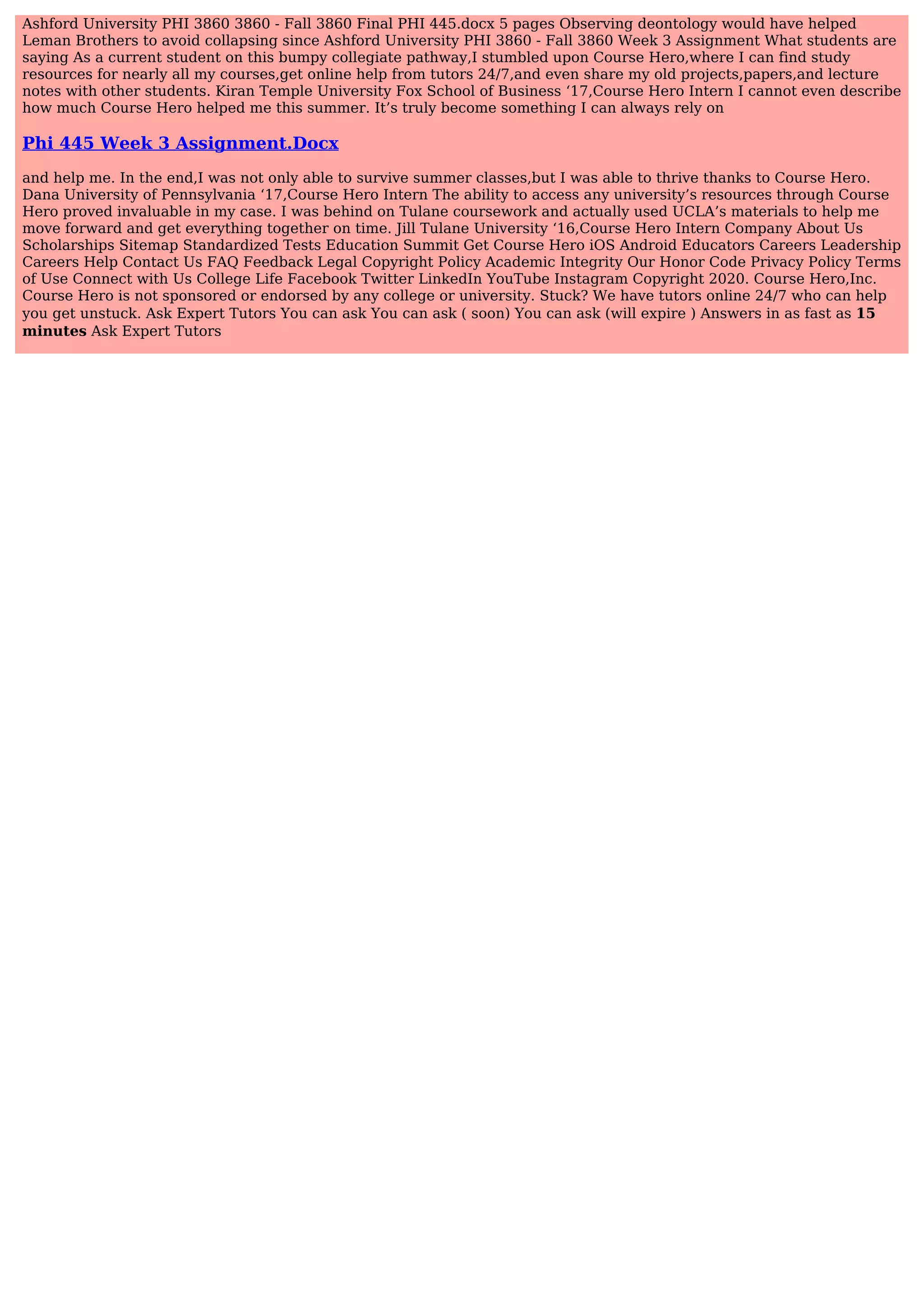 Phi 445 week 3 assignment | PDF