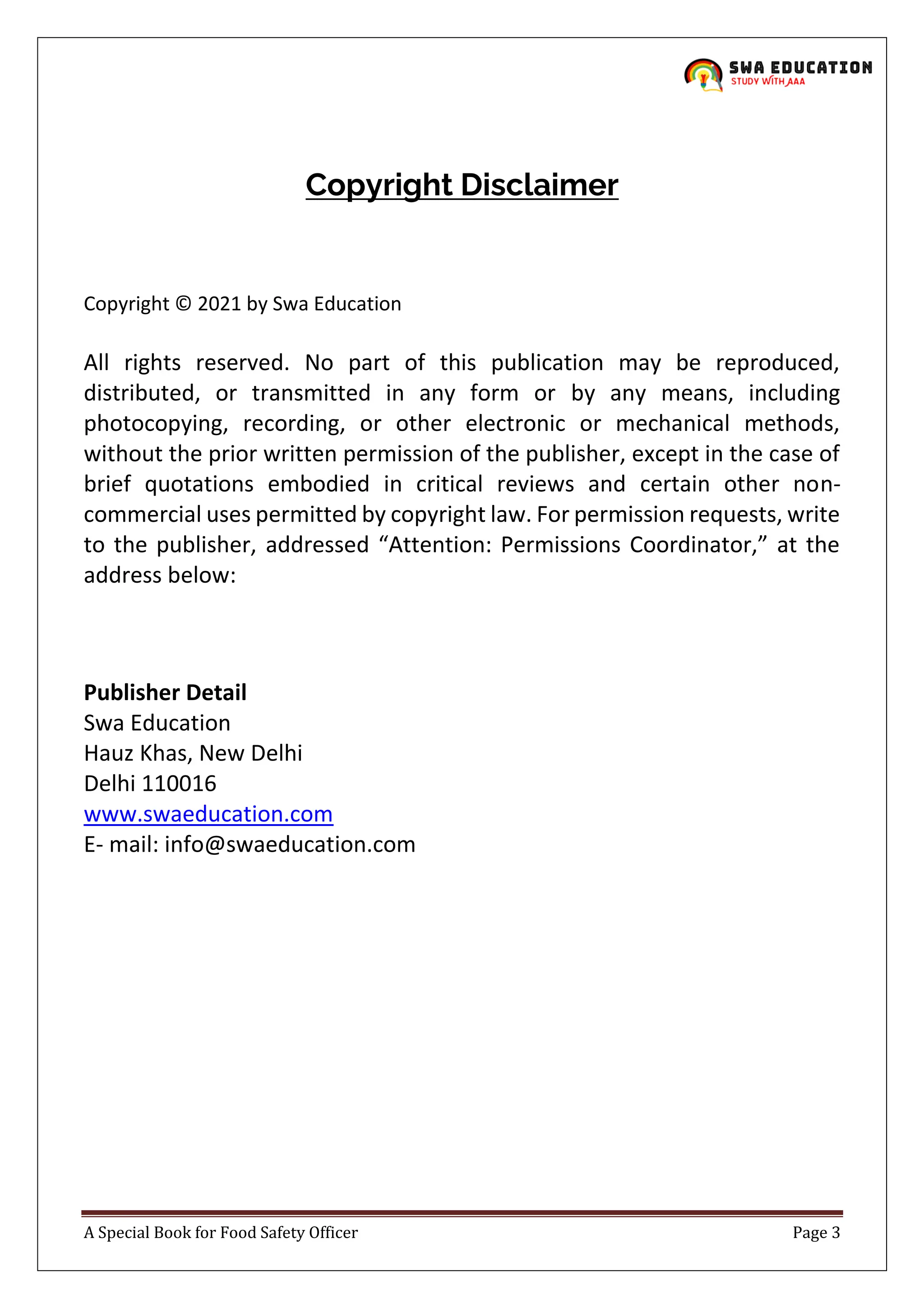 A Special Book For Food Safety Officer Swa Education | PDF