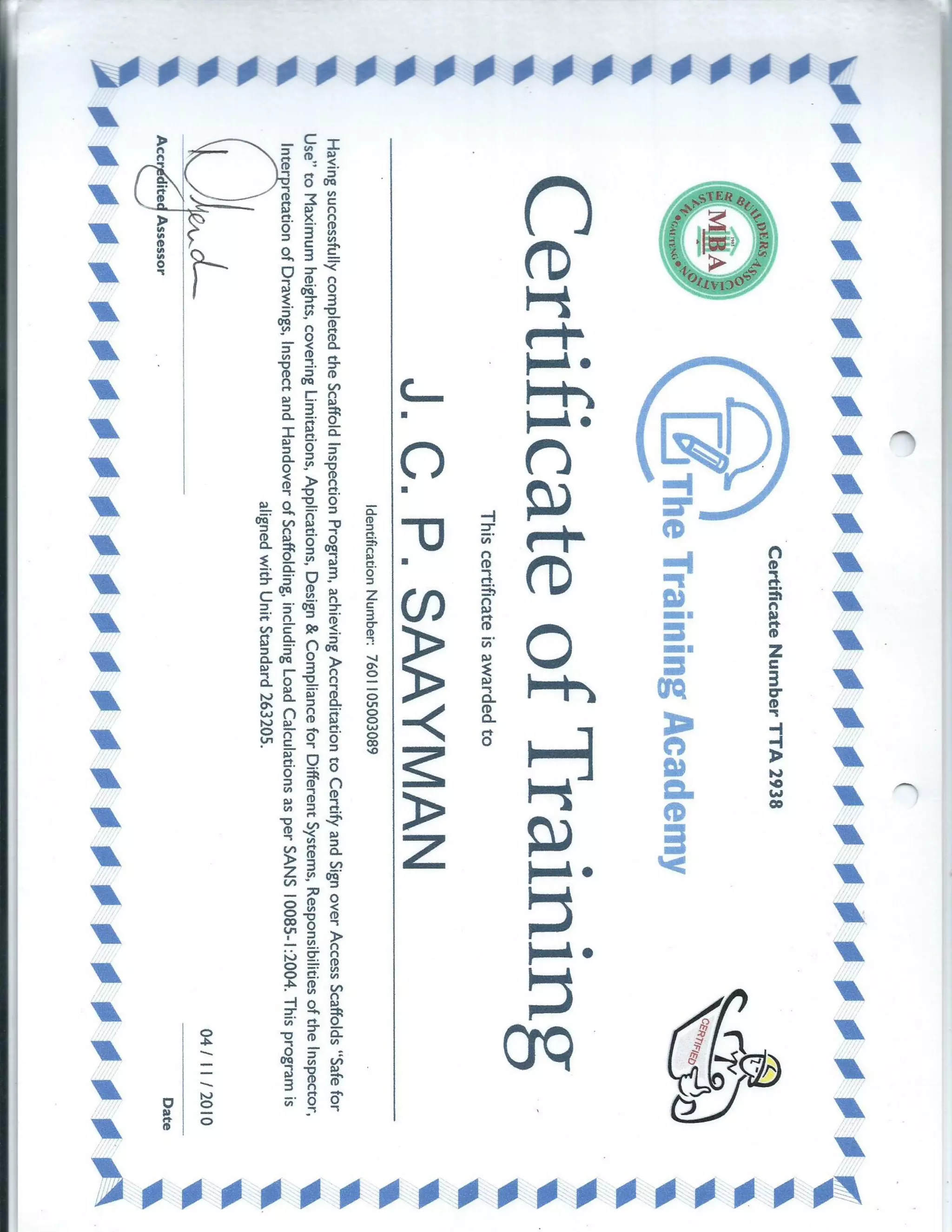 Scaffold Inspector Certificate | PDF