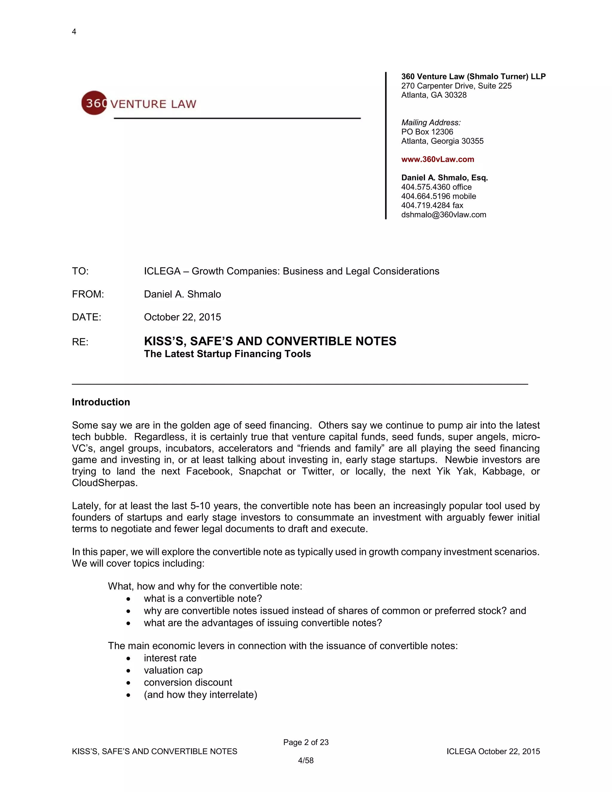 Shmalo - 2015-Convertible Note Paper and Exhibits - FINAL | PDF ...