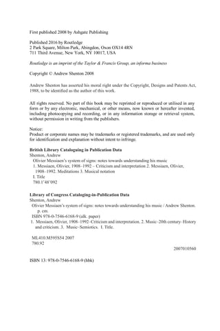 Olivier Messiaens System Of Signs Notes Towards Understanding His Music ...
