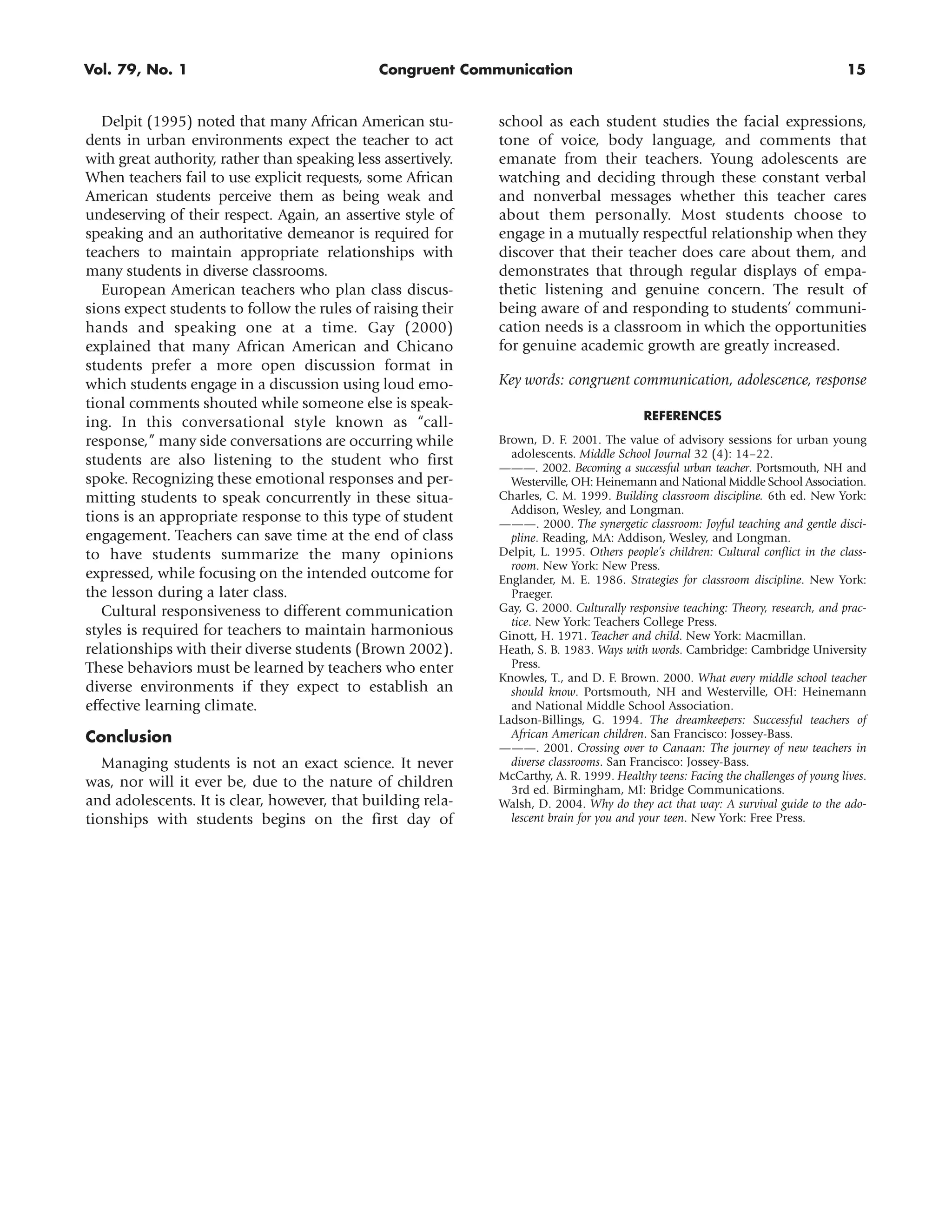 The Significance of Congruent Communication in Effective Classroom Management | PDF