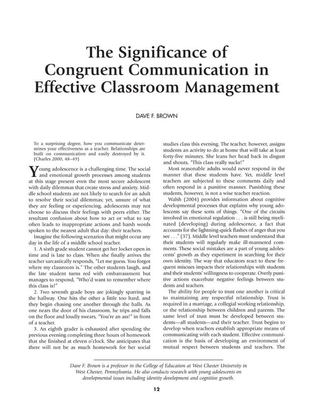 The Significance of Congruent Communication in Effective Classroom ...