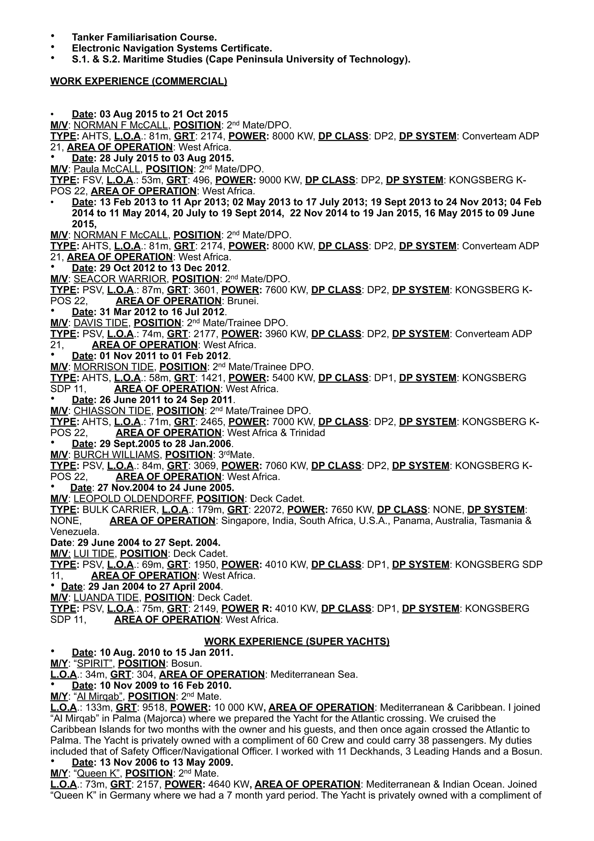 CV - 2nd Officer DPO - FREDERIK LIEBENBERG | PDF