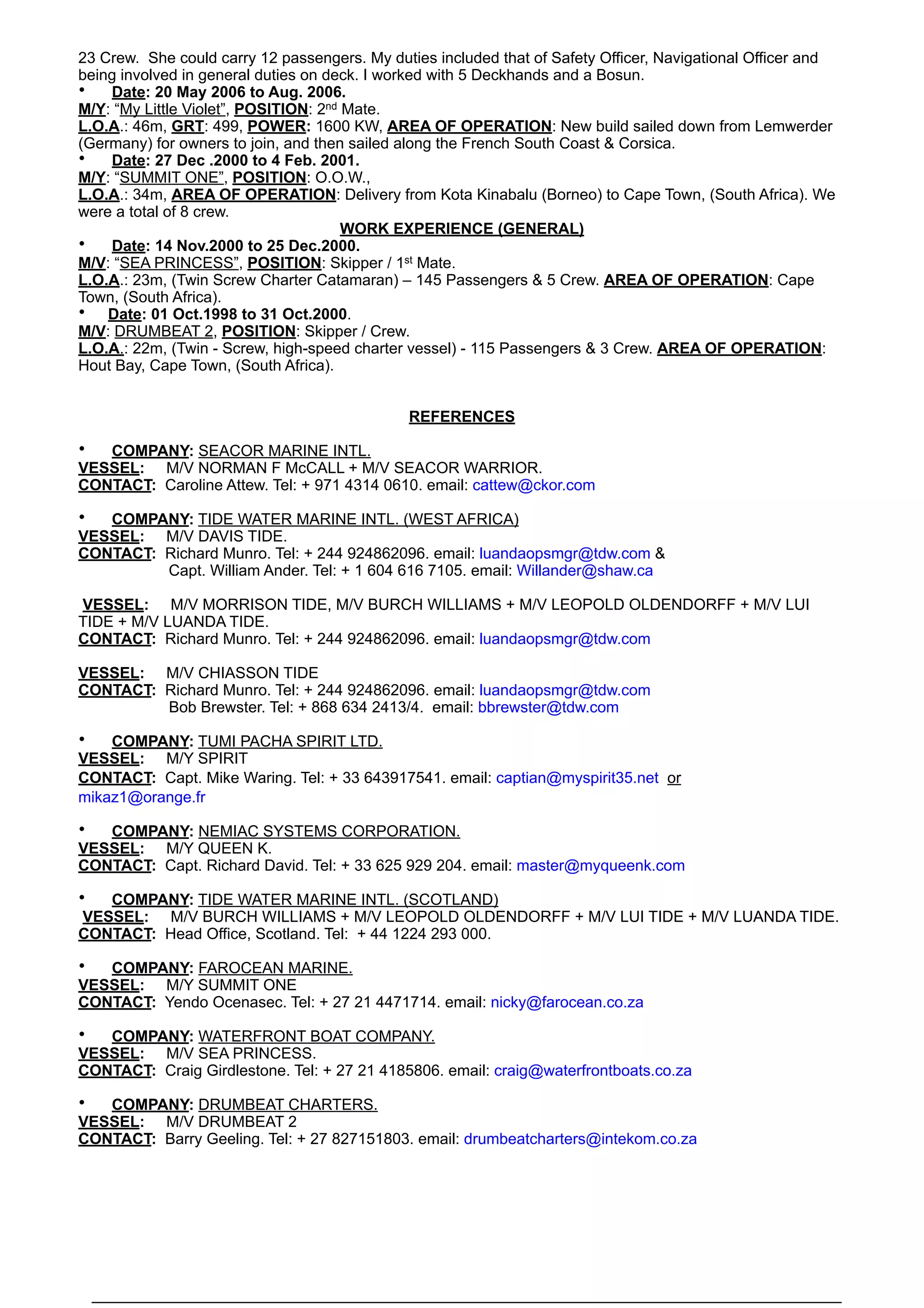 CV - 2nd Officer DPO - FREDERIK LIEBENBERG | PDF