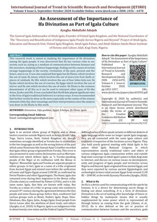 An Assessment of the Importance of Ifa Divination as Part of Igala ...