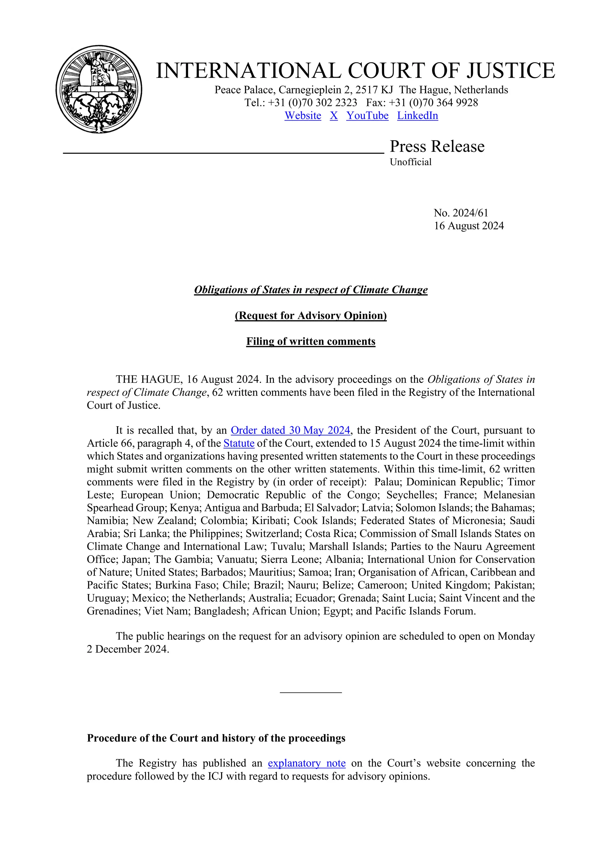ICJ filing of climate justice requests- by 62 nations across our globe ...
