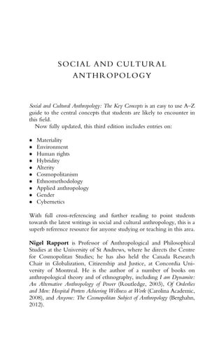 Social And Cultural Anthropology The Key Concepts 3 Nigel Rapport | PDF