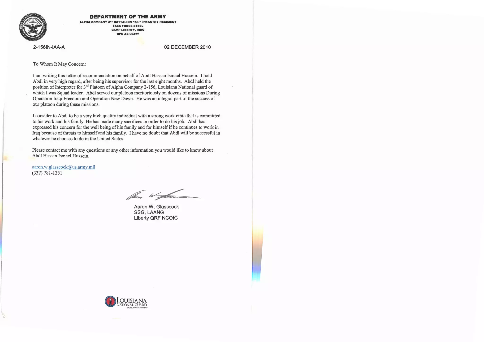 Abdul Hassan Ismael Recommendation Letters | PDF