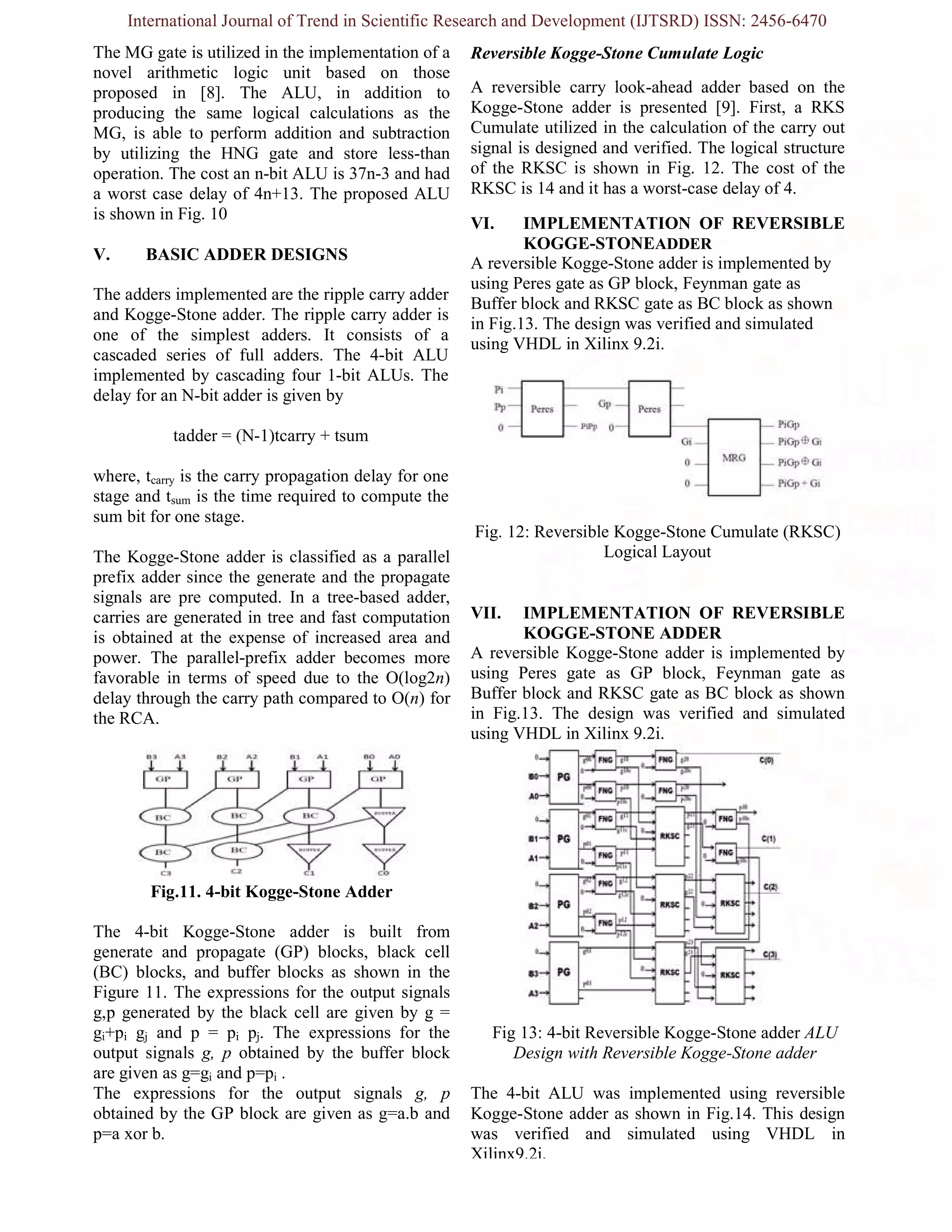 A Novel Design of a 4 Bit Reversible ALU using Kogge-Stone Adder | PDF