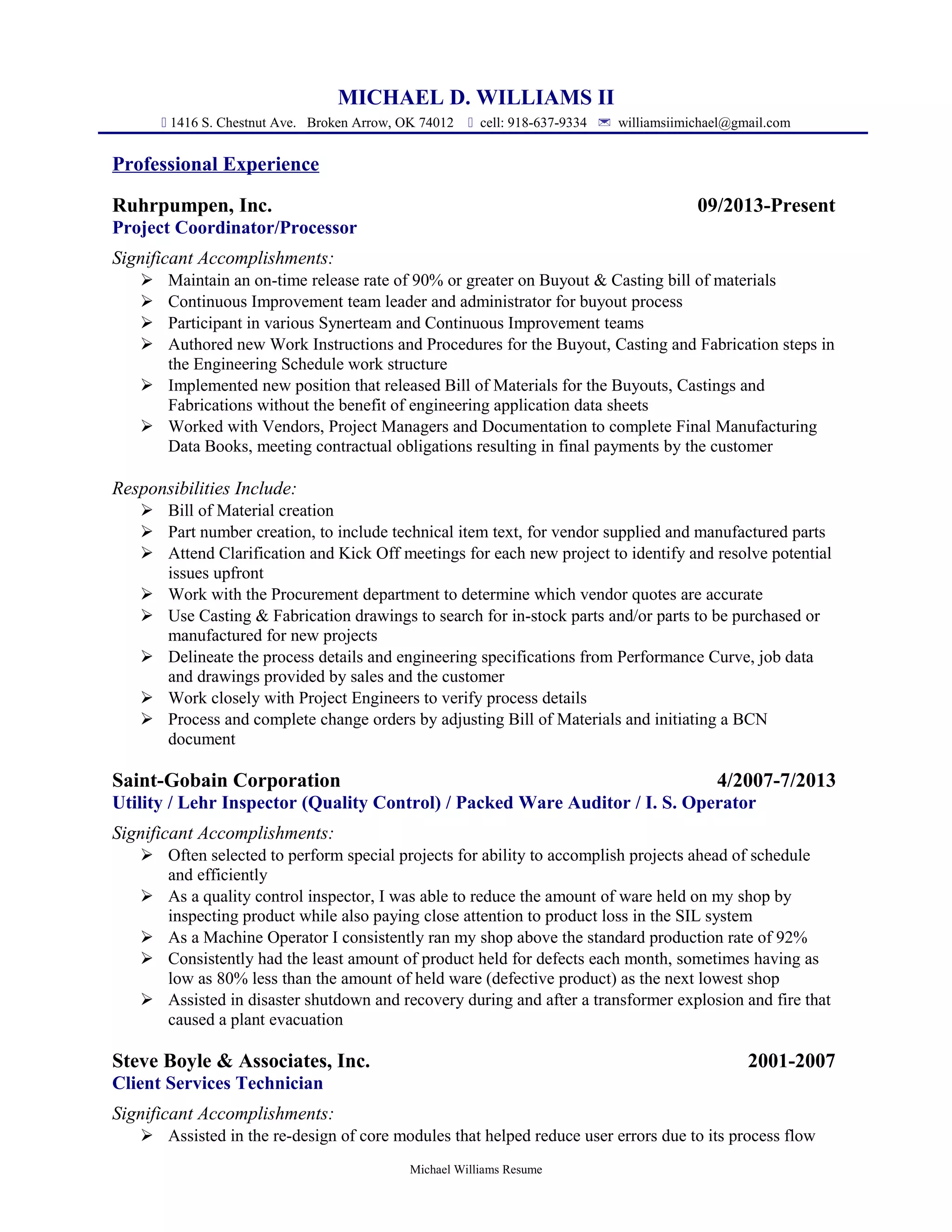 Michael Williams Resume 2-2017 | DOC | IT and Internet Support | Internet