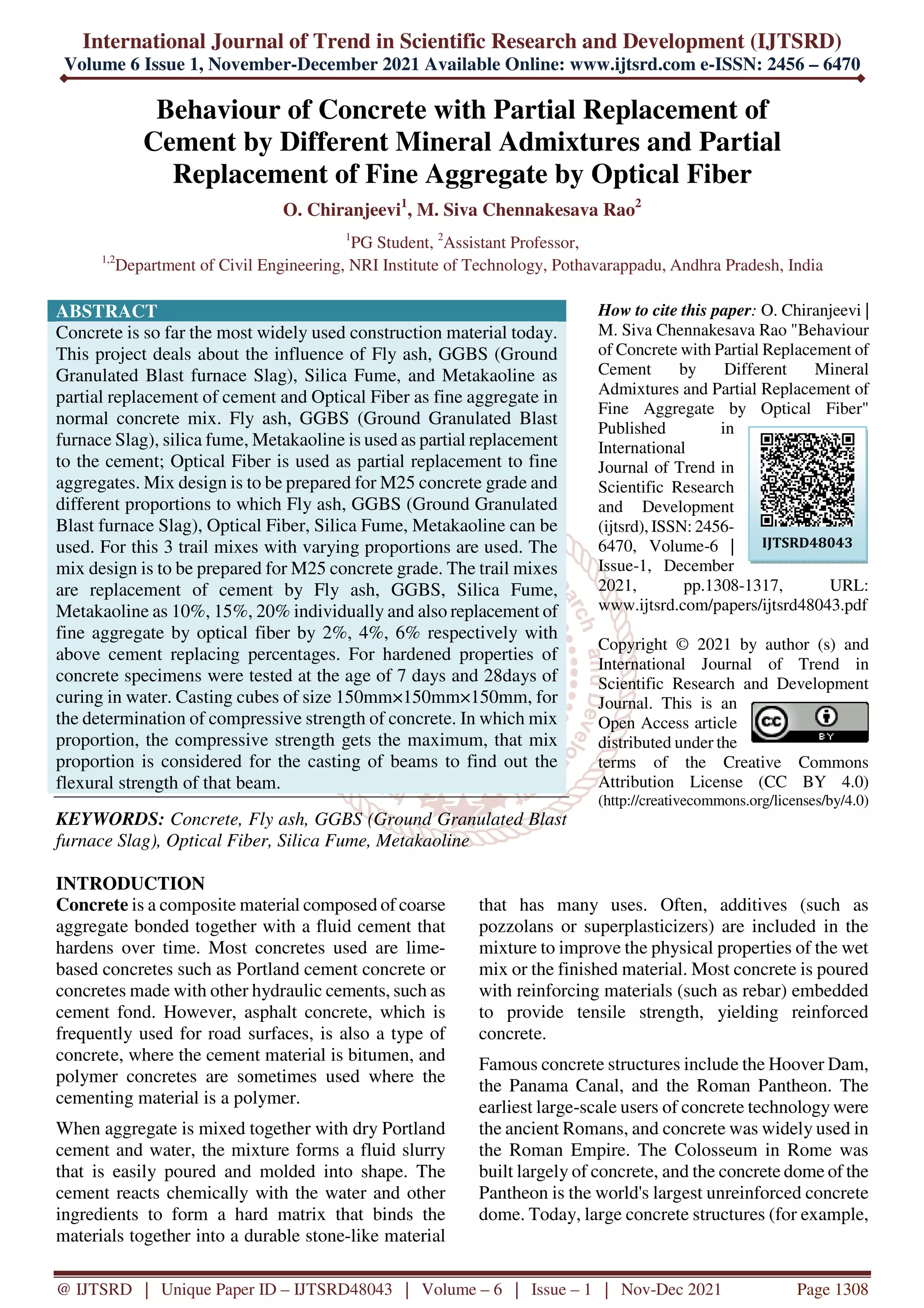 Behaviour of Concrete with Partial Replacement of Cement by Different ...