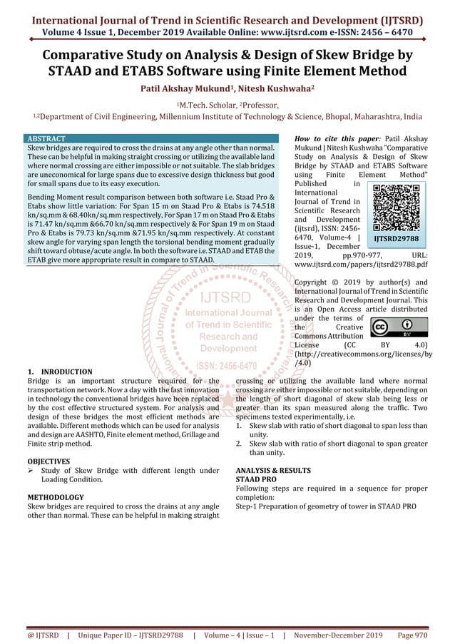 Comparative Study on Analysis and Design of Skew Bridge by STAAD and ETABS Software using Finite ...