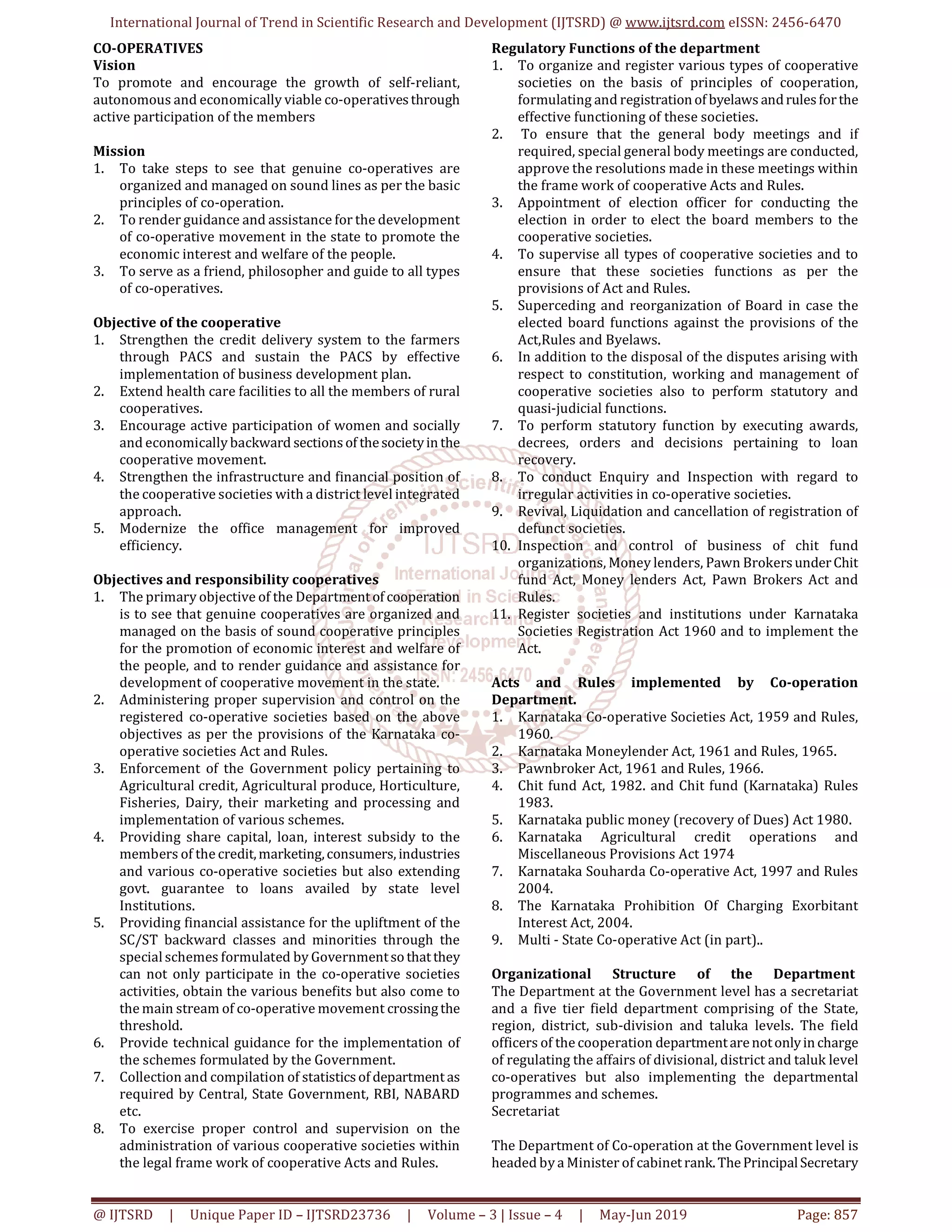 Cooperative Movements in Karnataka Society Structure and Growth | PDF