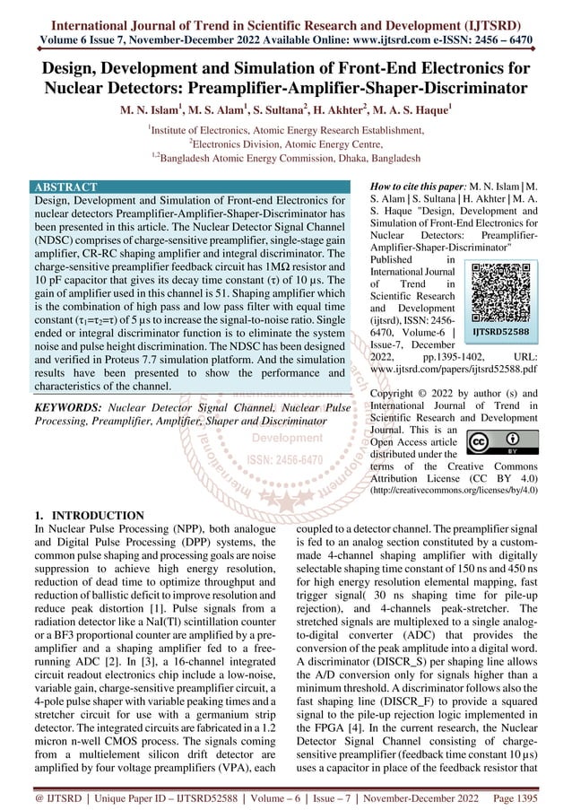 Design, Development and Simulation of Front End Electronics for Nuclear Detectors Preamplifier ...
