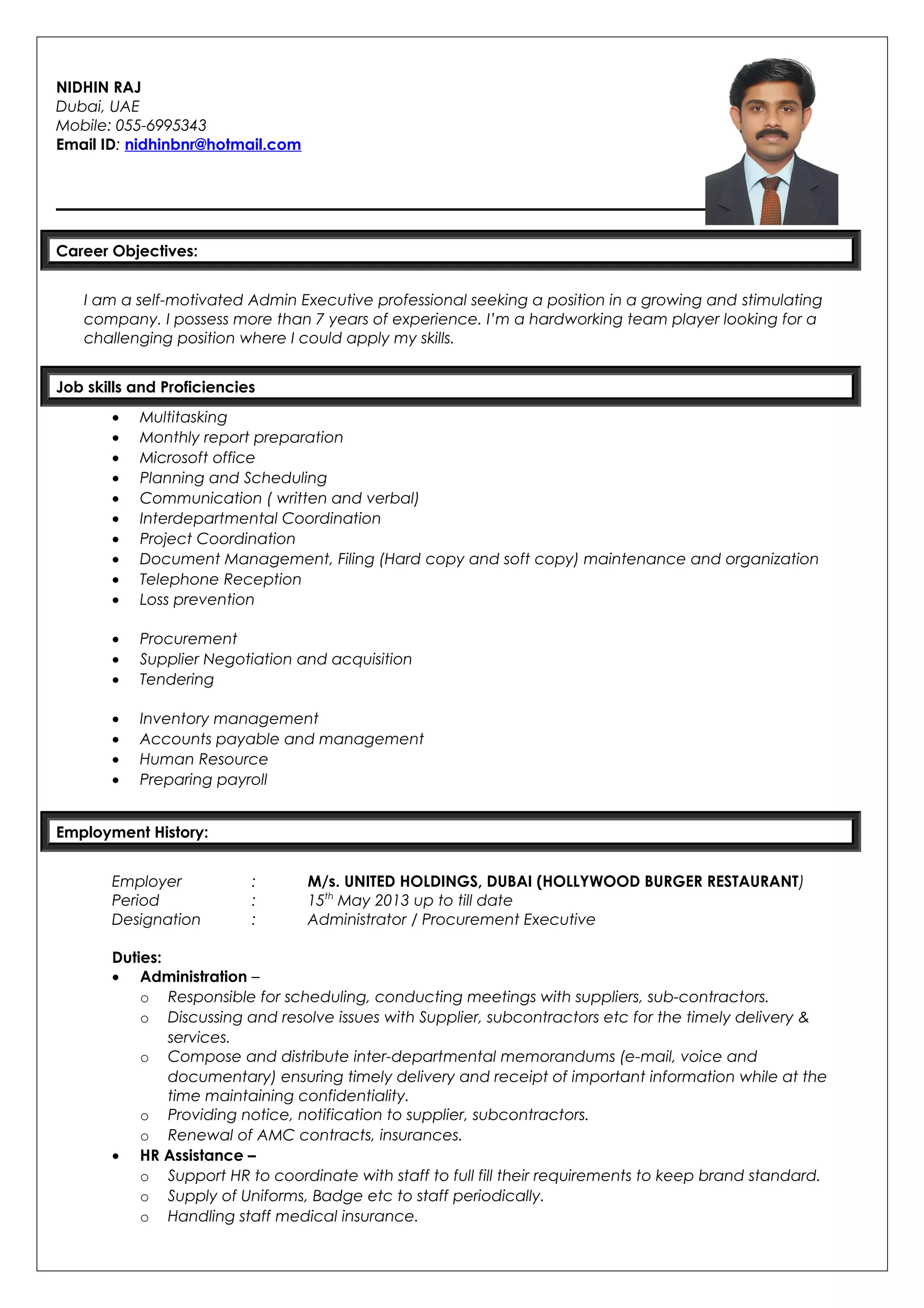 Nidhin Raj updated CV | DOC