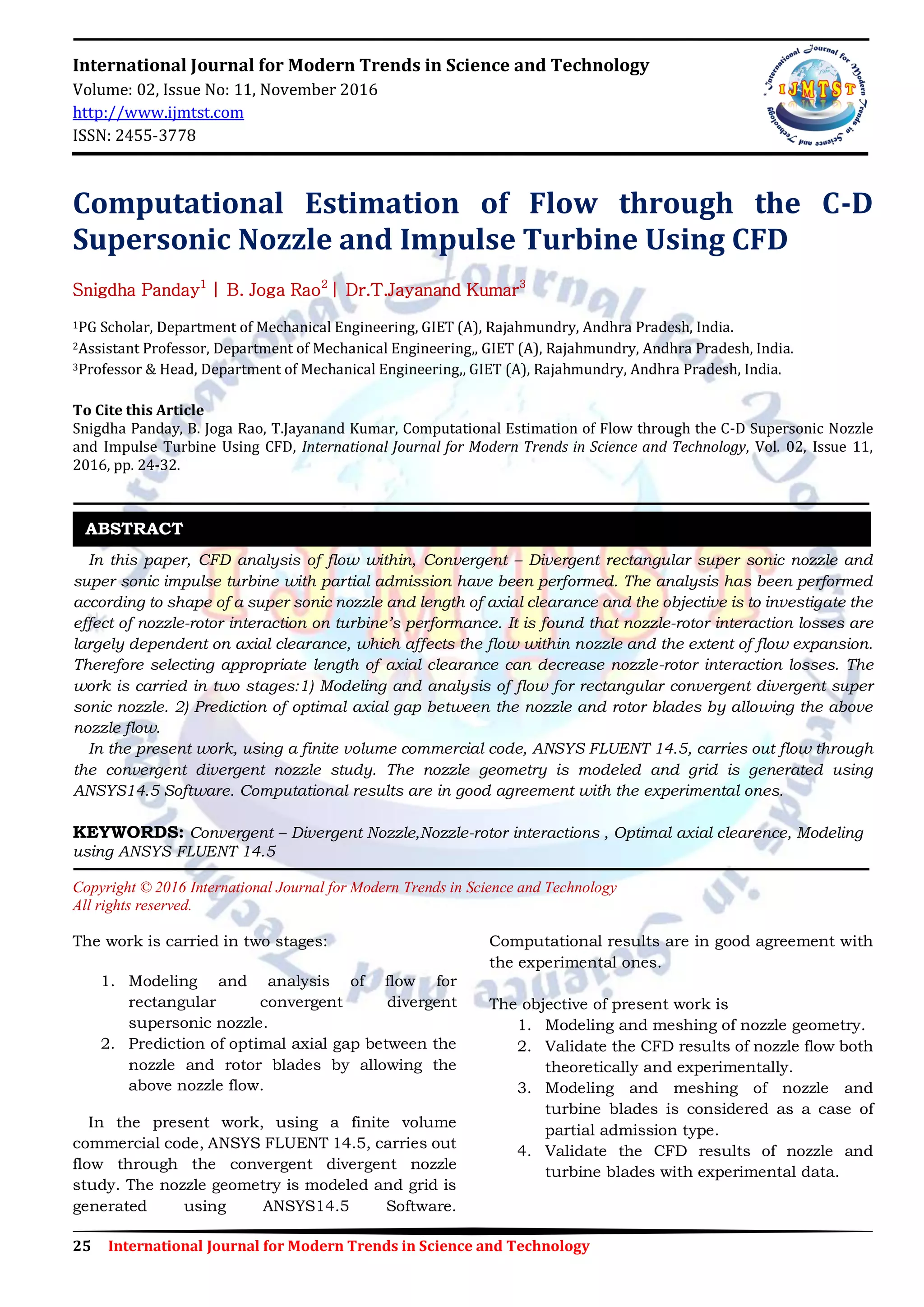 Computational Estimation of Flow through the C-D Supersonic Nozzle and Impulse Turbine Using CFD ...