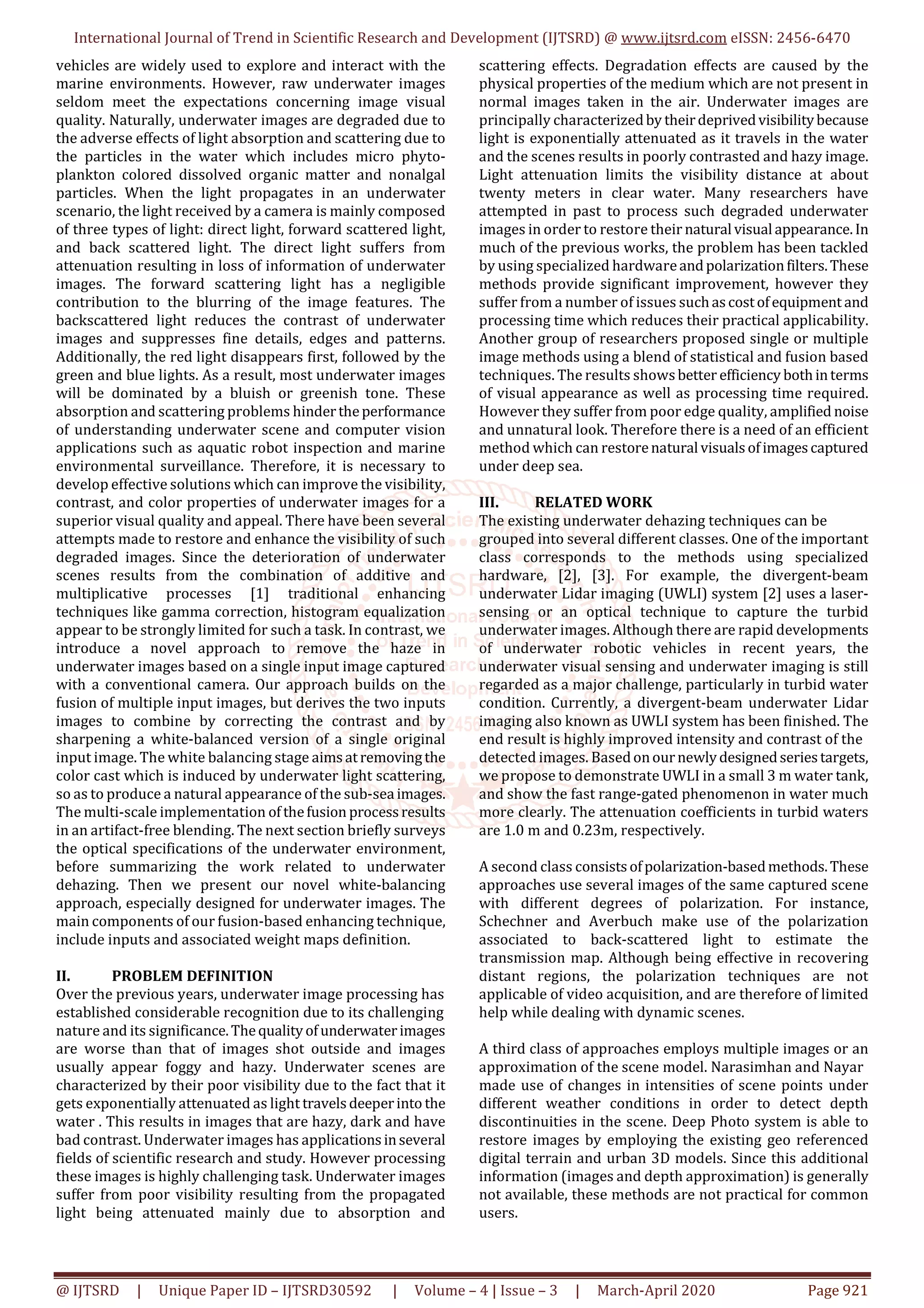 Literature Survey on Underwater Image Enhancement | PDF