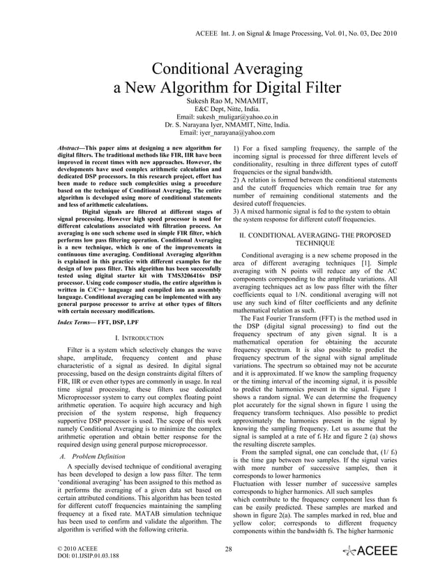 Conditional Averaging a New Algorithm for Digital Filter | PDF