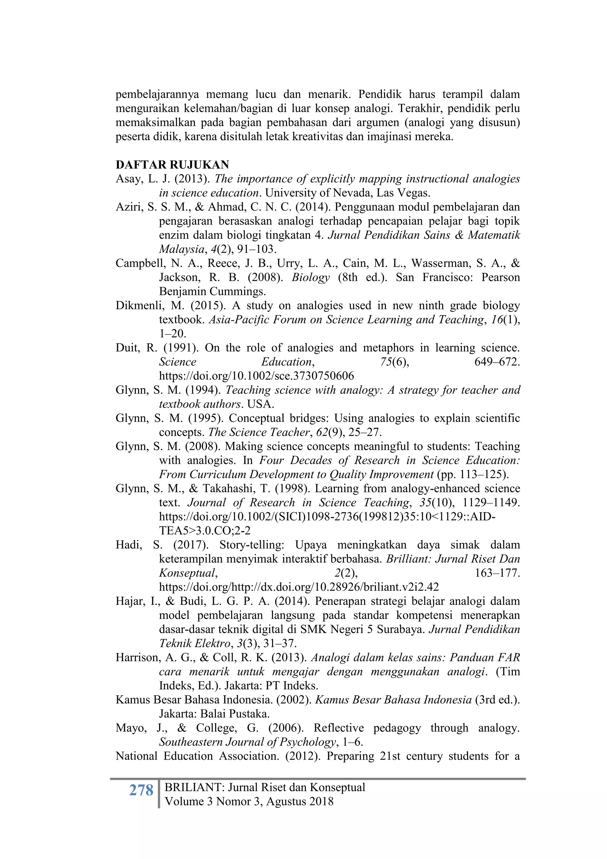 Kajian Pendekatan Analogi dalam Pembelajaran Biologi yang Berdayaguna | PDF