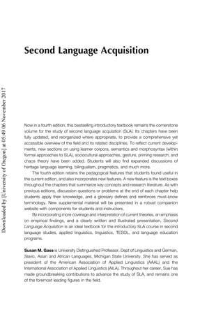 Second Language Acquisition An Introductory Course 4th Edition Susan M ...