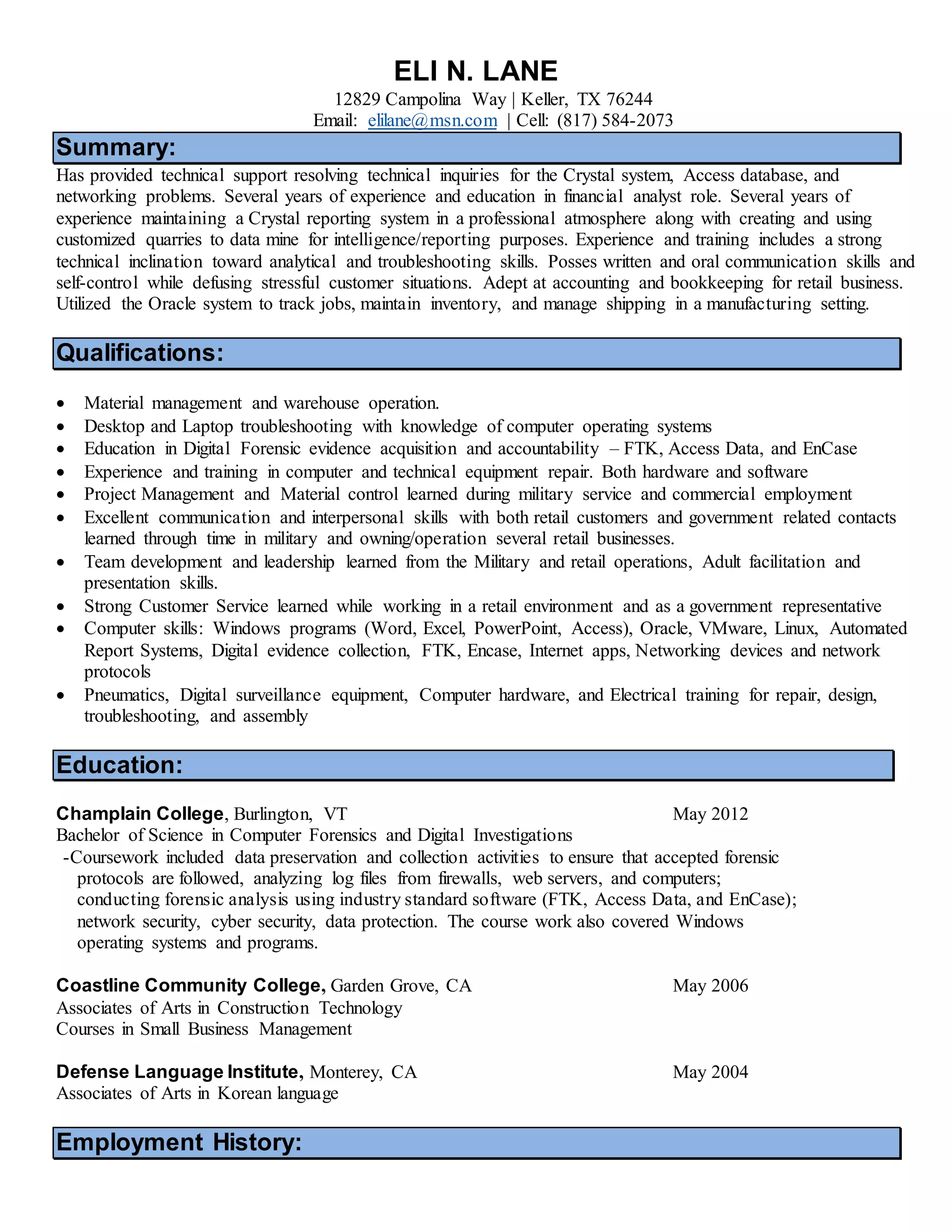 Eli Lane Resume 11-15-2014 | DOCX