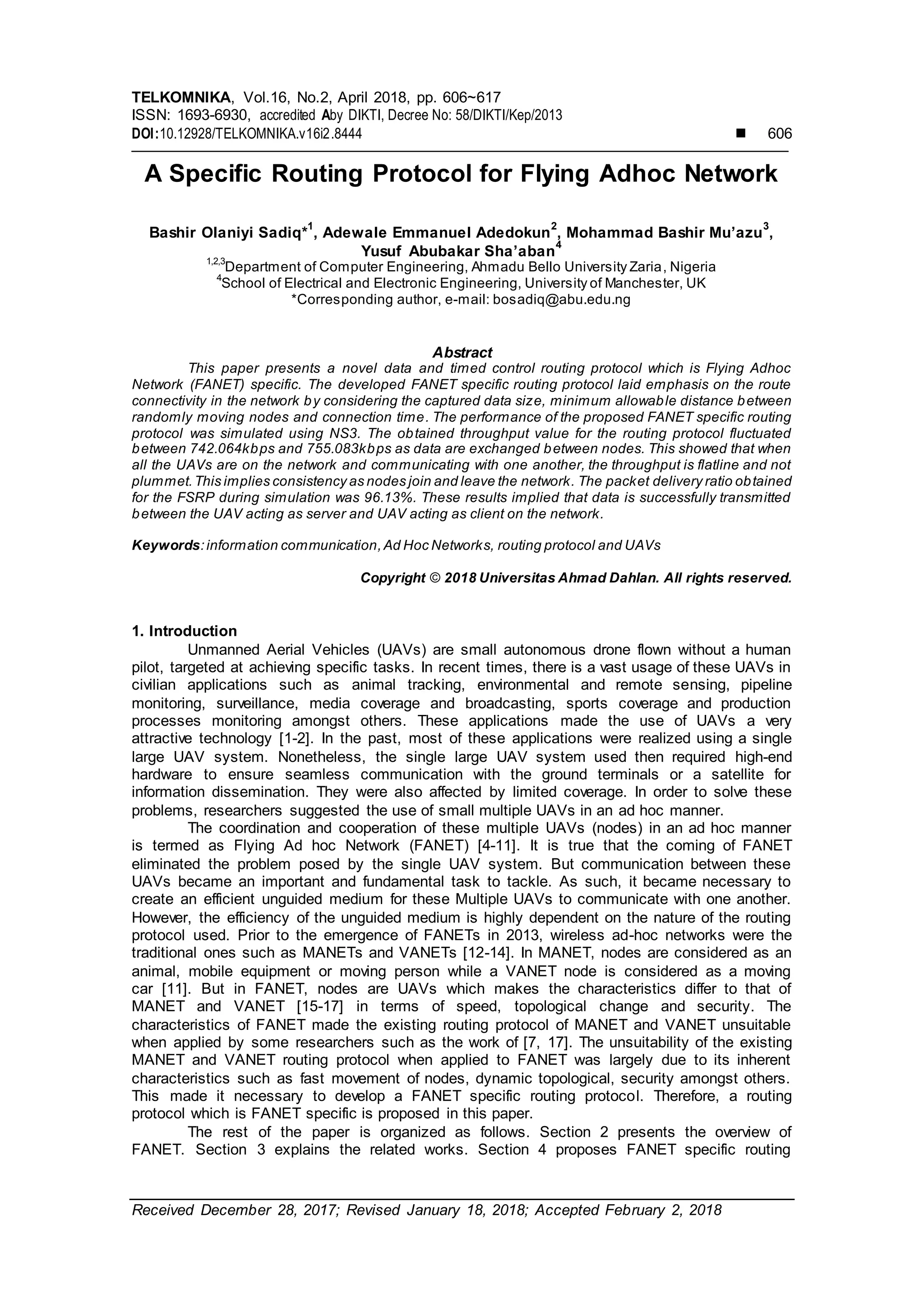 A Specific Routing Protocol for Flying Adhoc Network | PDF | Computer Networking | Computing
