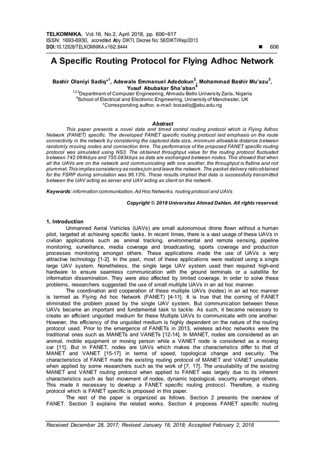 A Specific Routing Protocol for Flying Adhoc Network | PDF