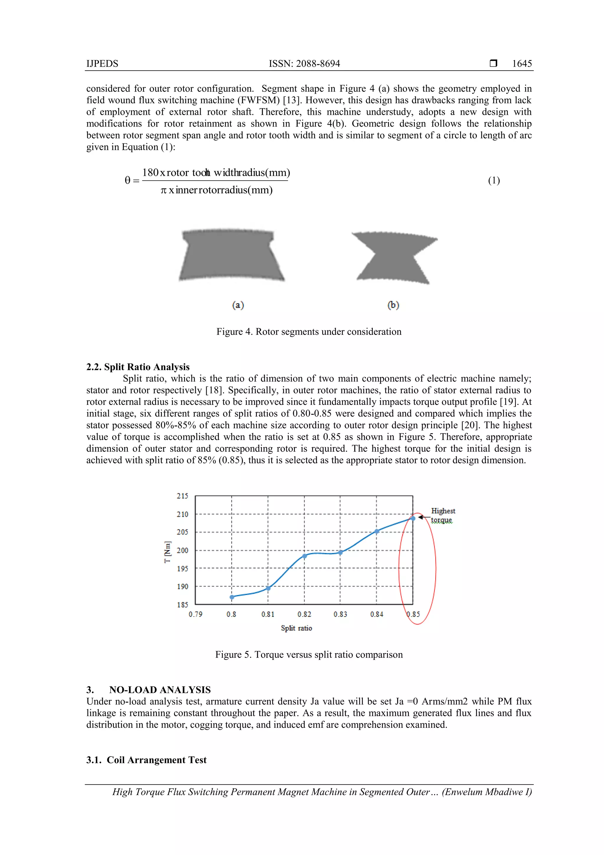 High Torque Flux Switching Permanent Magnet Machine In Segmented Outer Rotor Using Appropriate