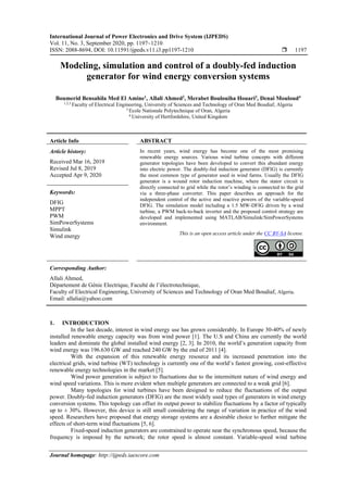 Modeling, simulation and control of a doubly-fed induction generator ...