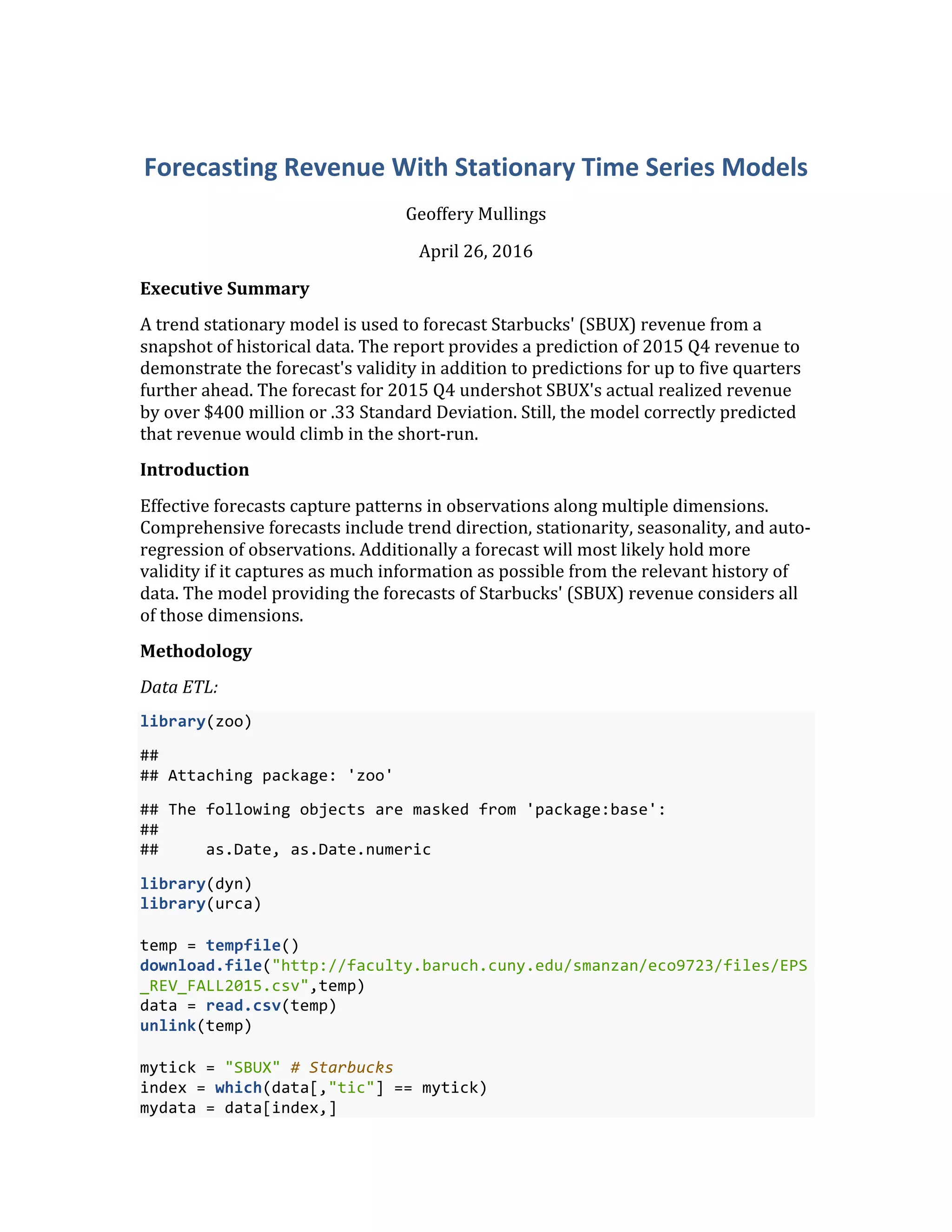 Forecasting Revenue With Stationary Time Series Models | PDF