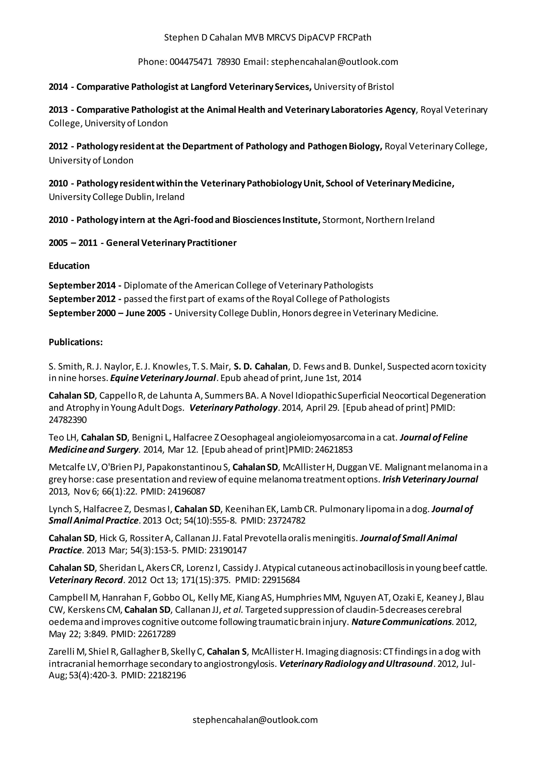 Stephen Cahalan CV | DOCX