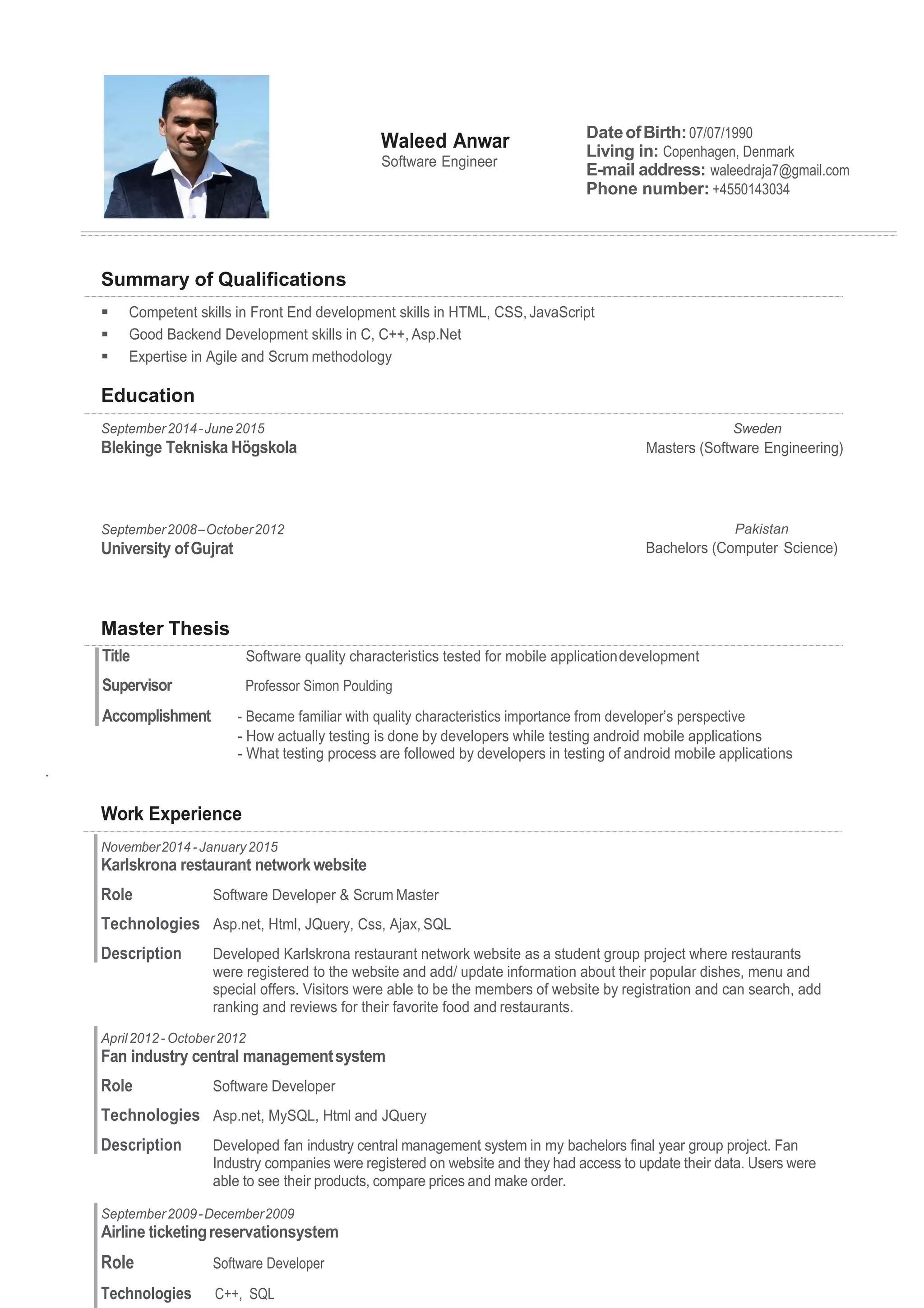 Waleed Anwar CV denmark | PDF