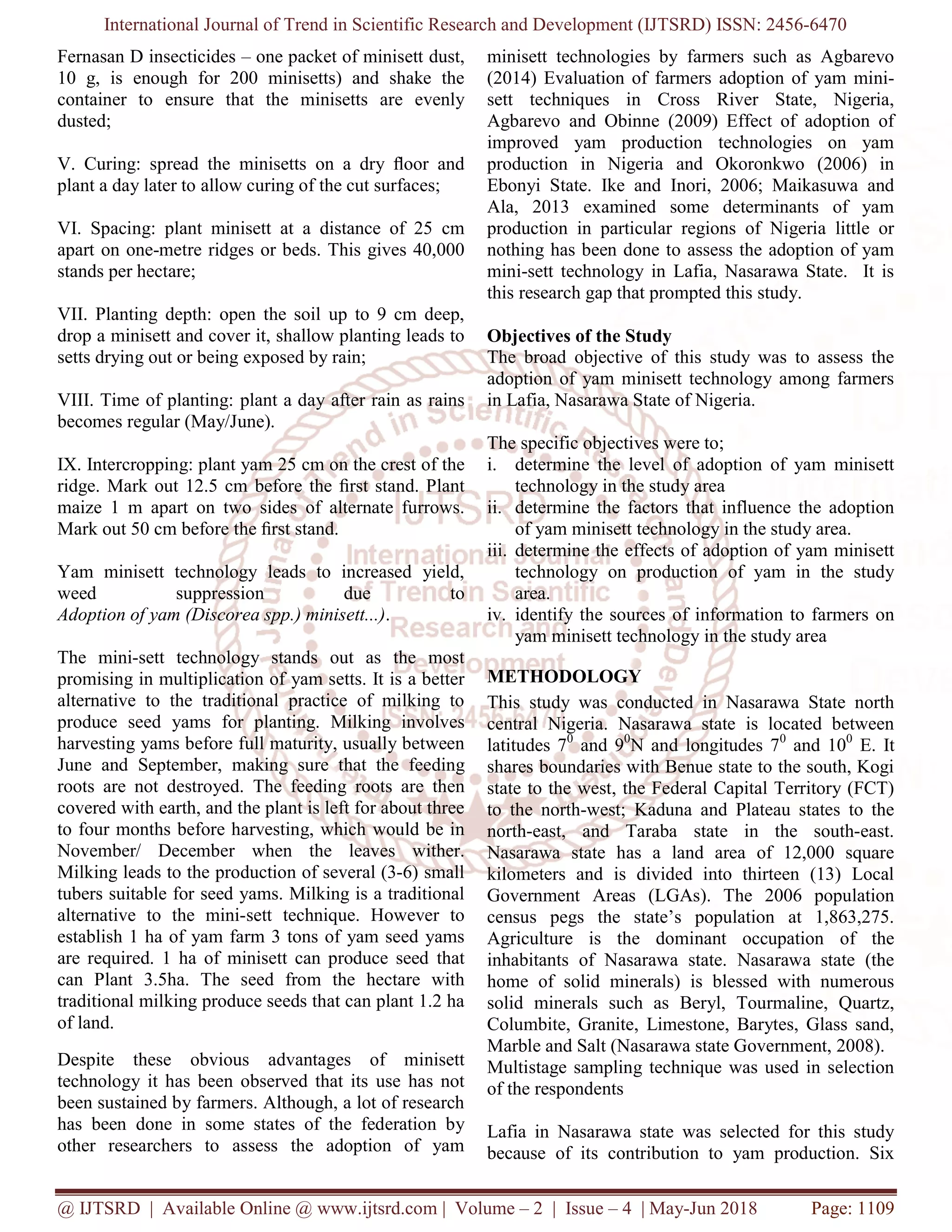 Assessment of the Adoption of Yam Minisett Technology in Lafia Local ...