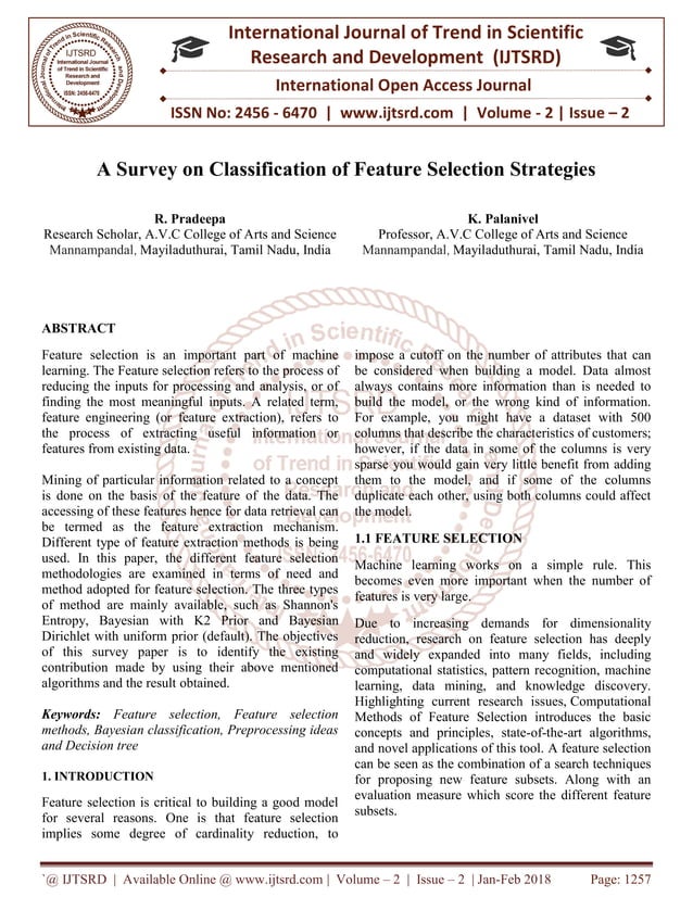 A Survey On Classification Of Feature Selection Strategies Pdf