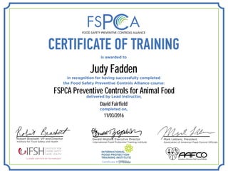 FSPCA for Animal Feed Certificate of Completion 11-3-16 | PDF | Food ...