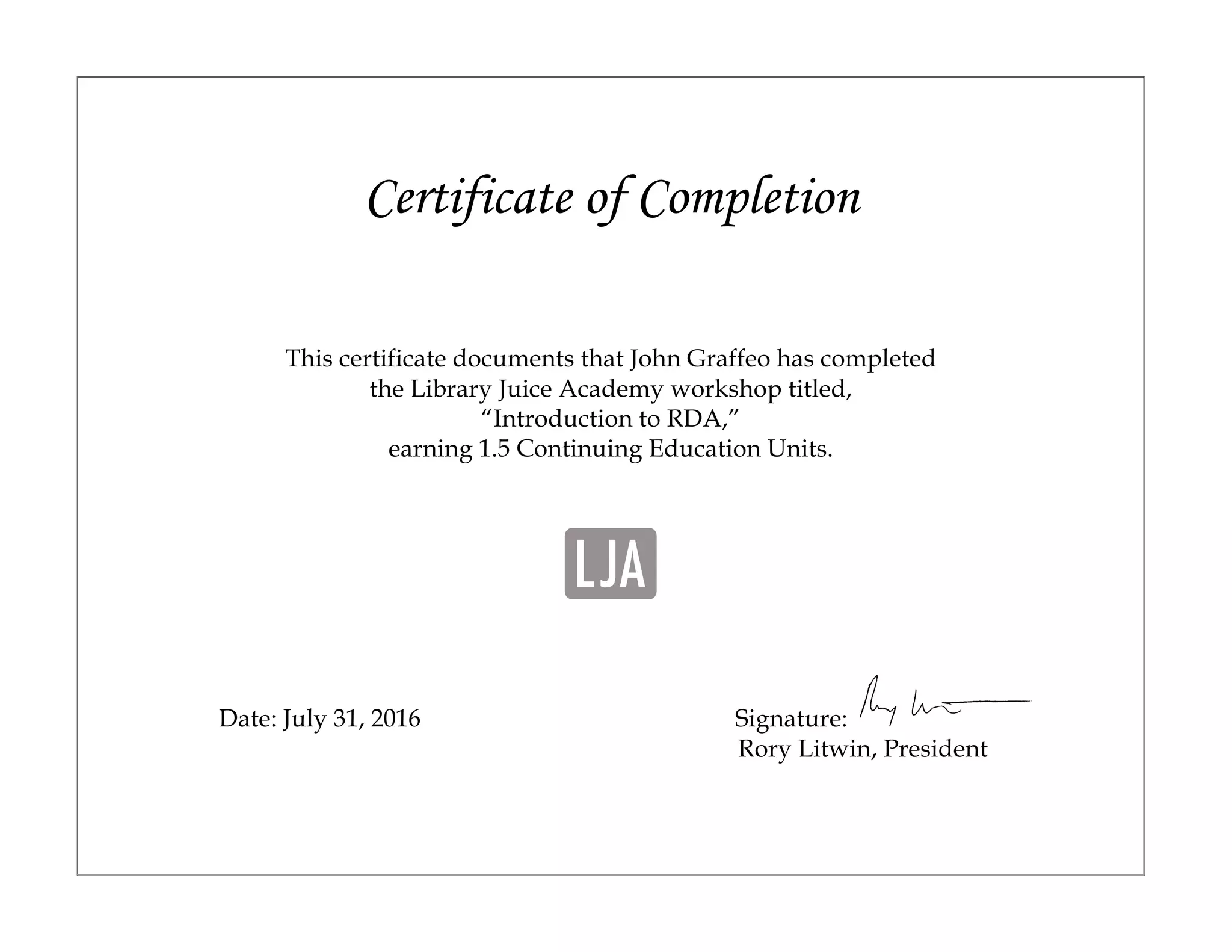 RDA certificate of completion | PDF