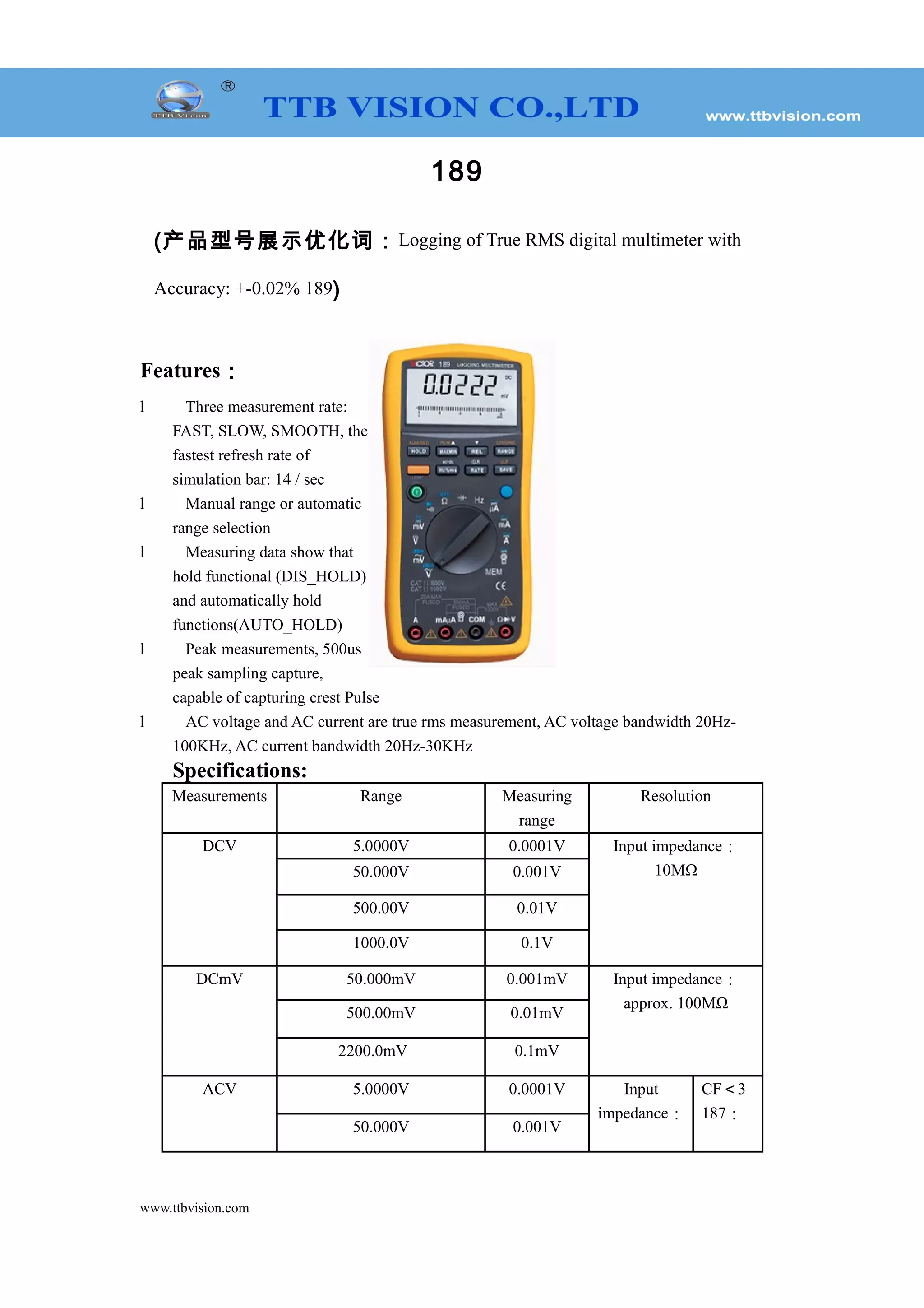 189 specification- www.ttbvs.com