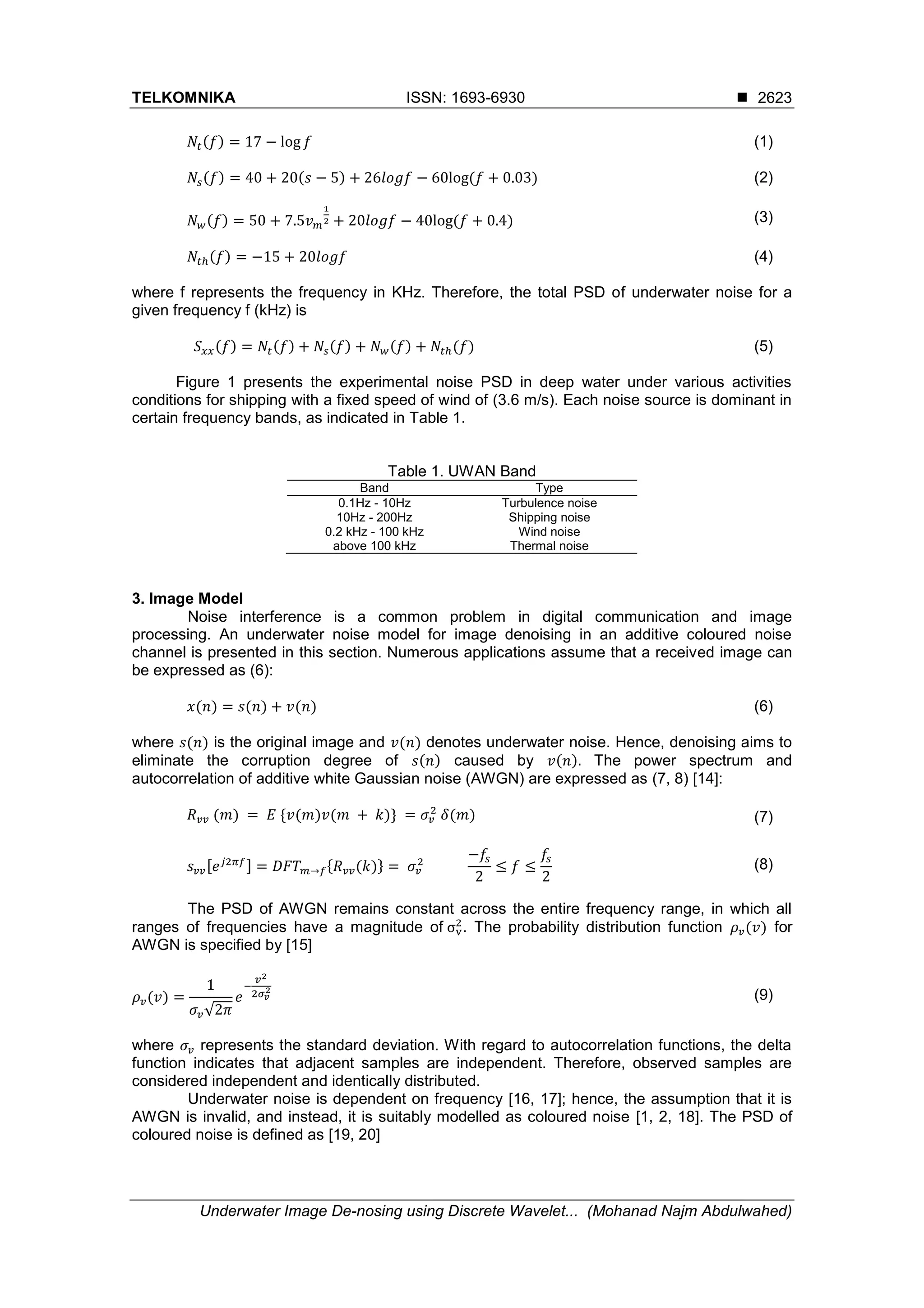 Underwater Image De-nosing using Discrete Wavelet Transform and Pre-whitening Filter | PDF ...